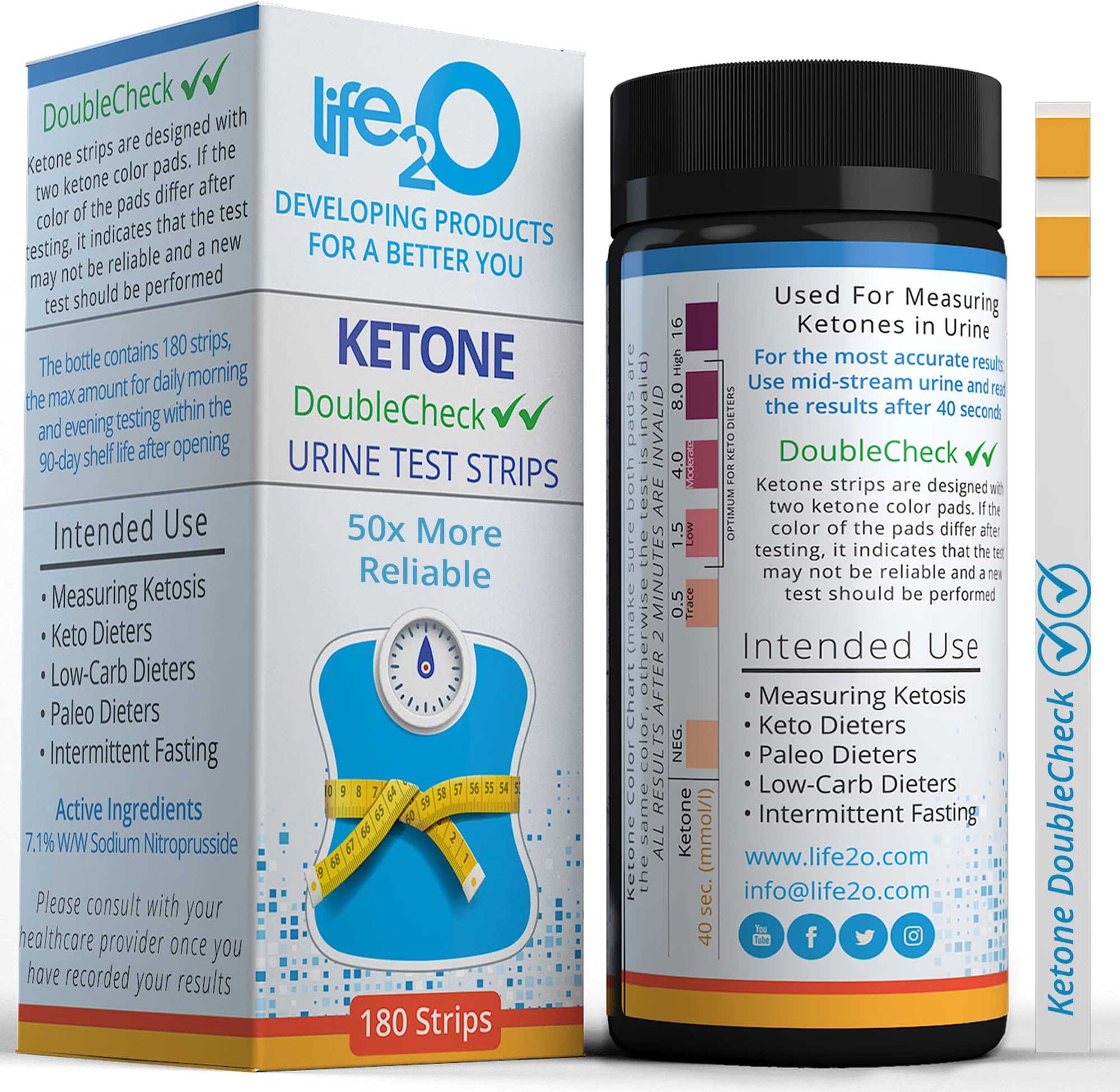 Amazon.com: life2O DoubleCheck Ketone Test Strips 180ct, 50x More ...