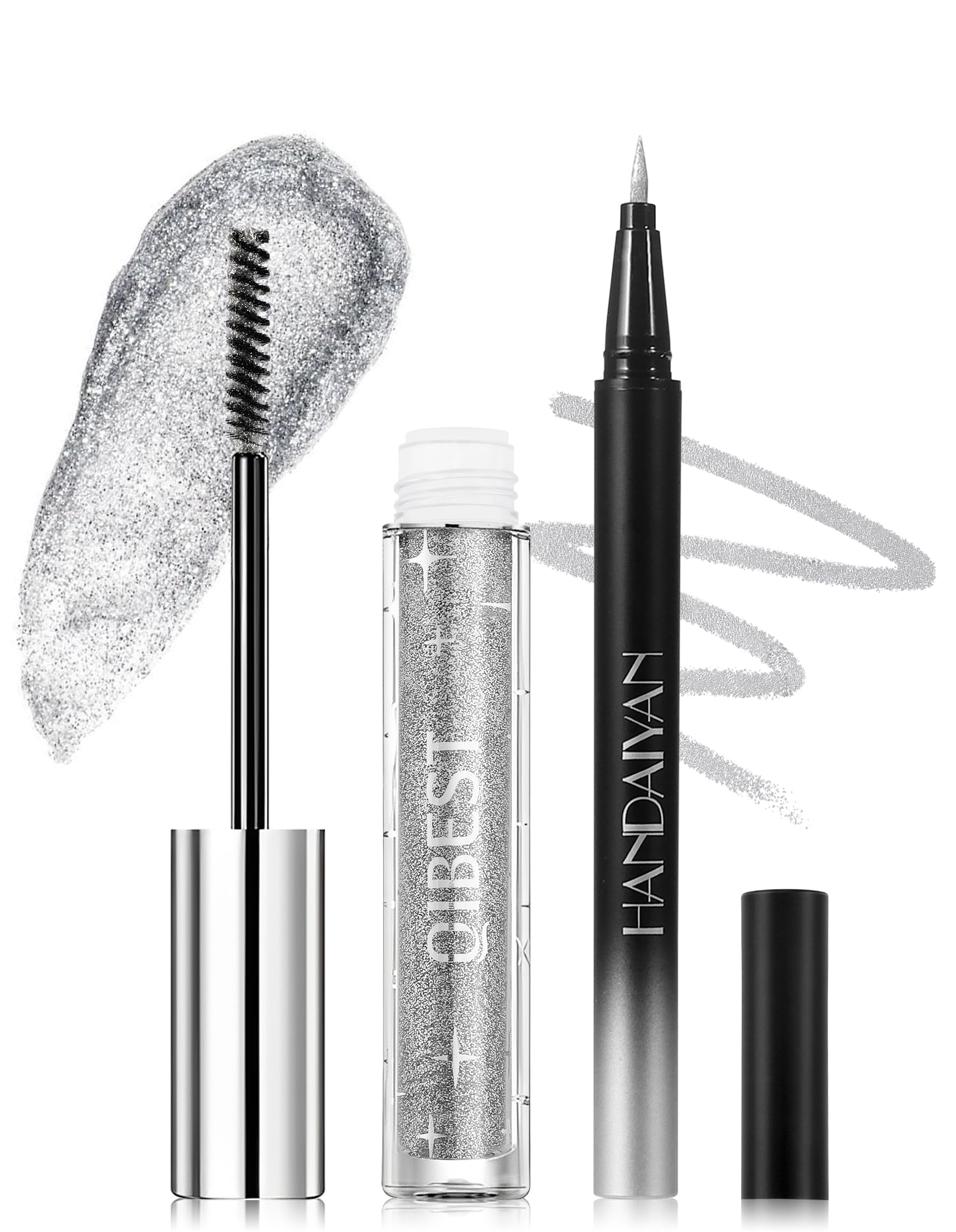 Amazon.com : Jutqut 2PCS Silver Glitter Mascara With Eyeliner Pen Set ...