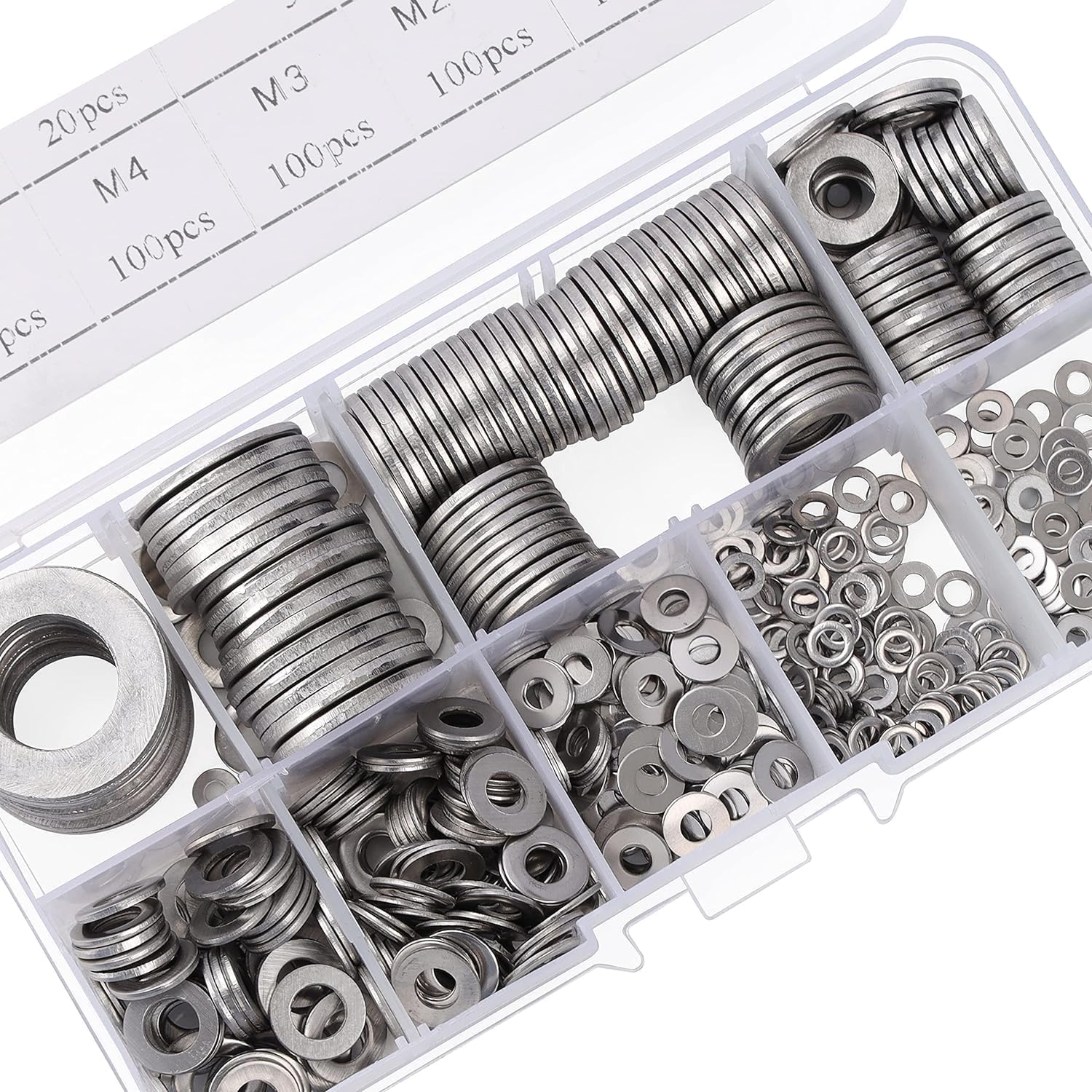 JOEJNCED 580Pcs Box Pack Stainless Steel 304 Flat Washer Spacers, Flat ...