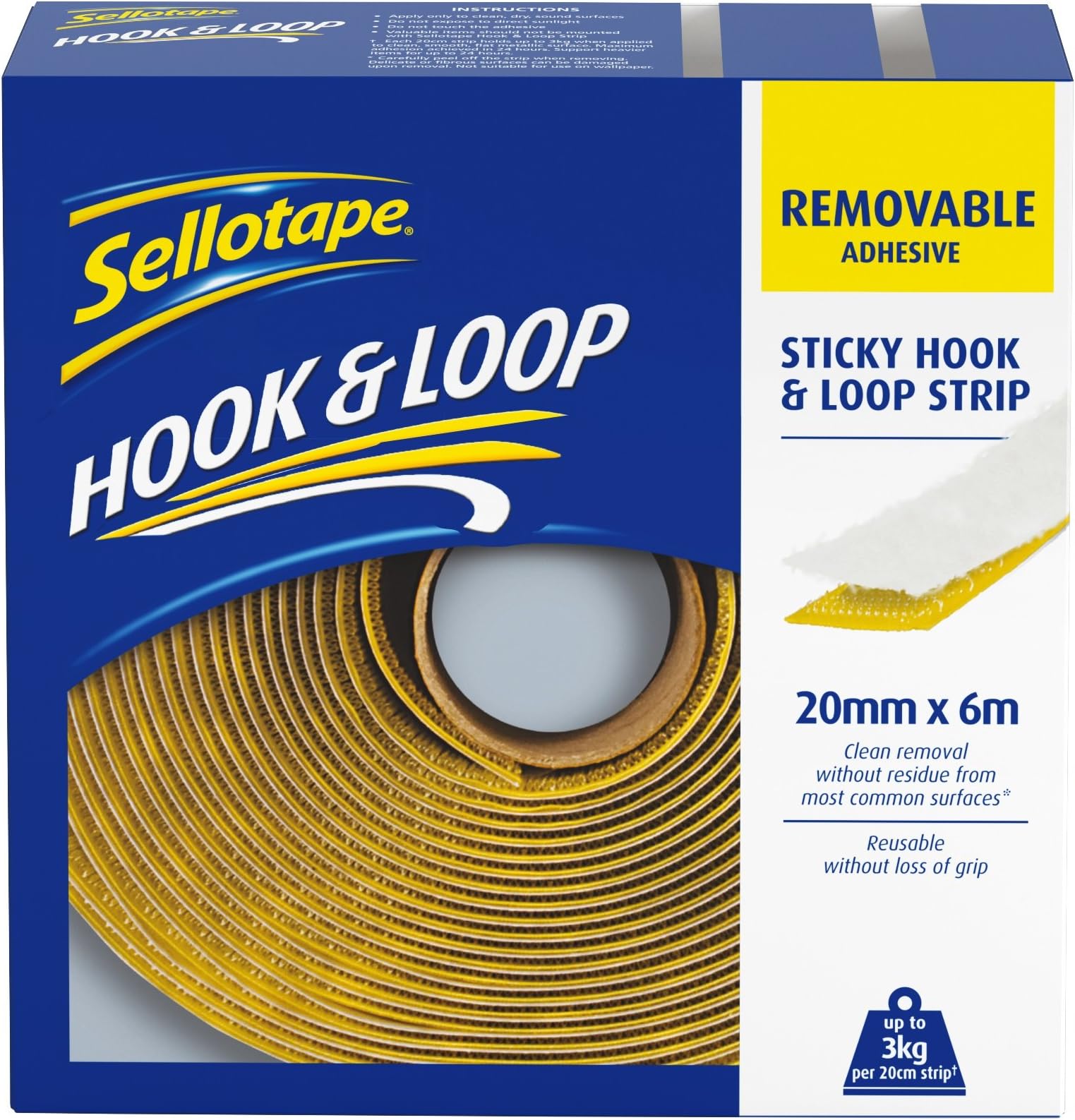 Sellotape Sticky Hook & Loop, Adhesive Strips for Temporary or ...