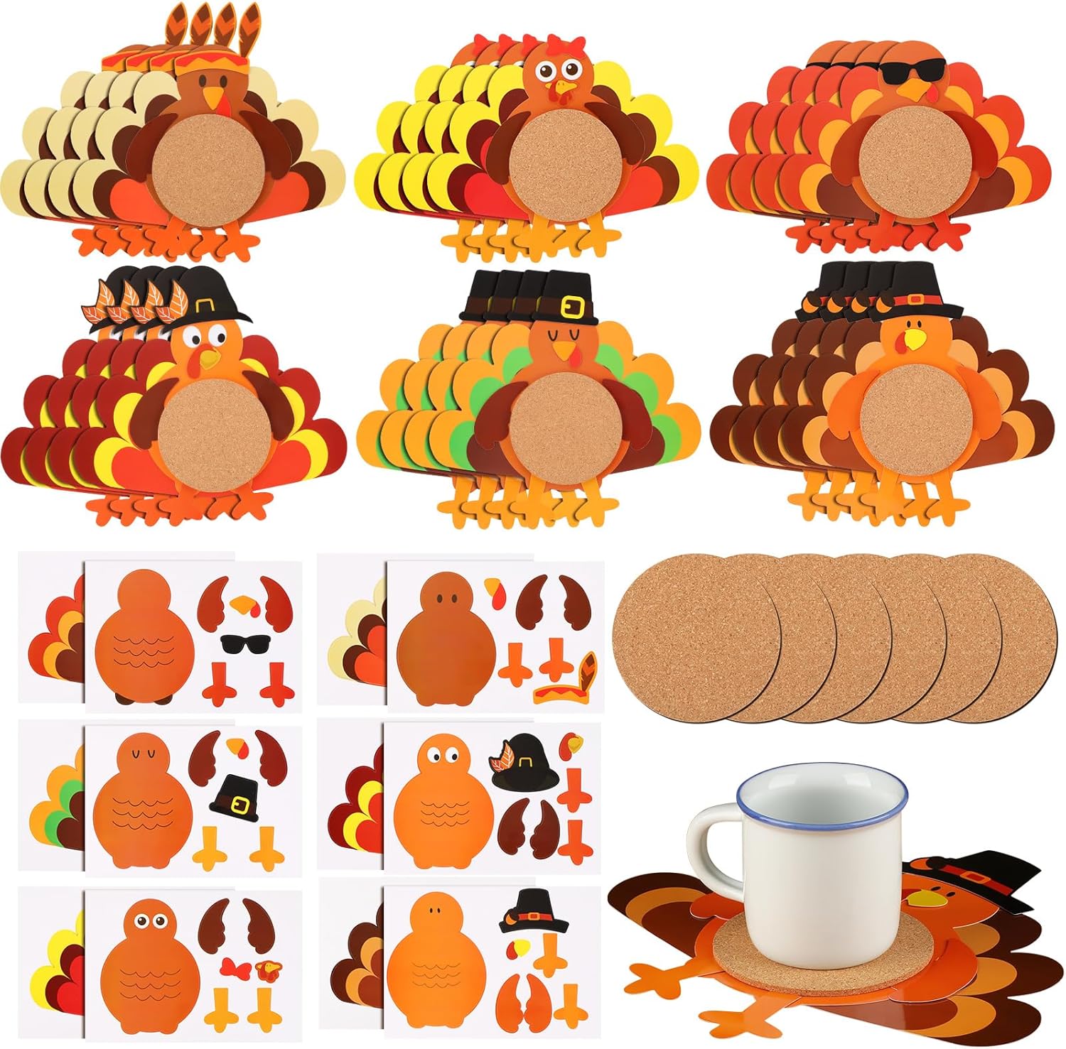 Amazon.com: Tioncy 24 Set Turkey Coaster Craft Kit DIY Coaster ...