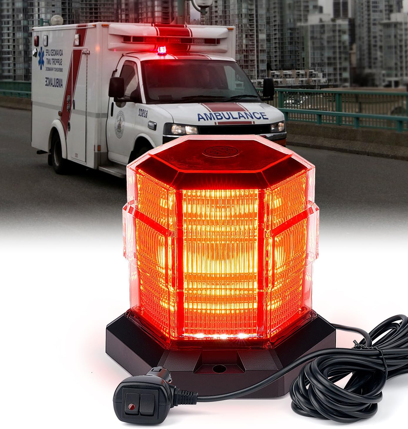 Amazon.com: LUMENIX 72 LED Strobe Beacon Light Rooftop Rotating Warning ...