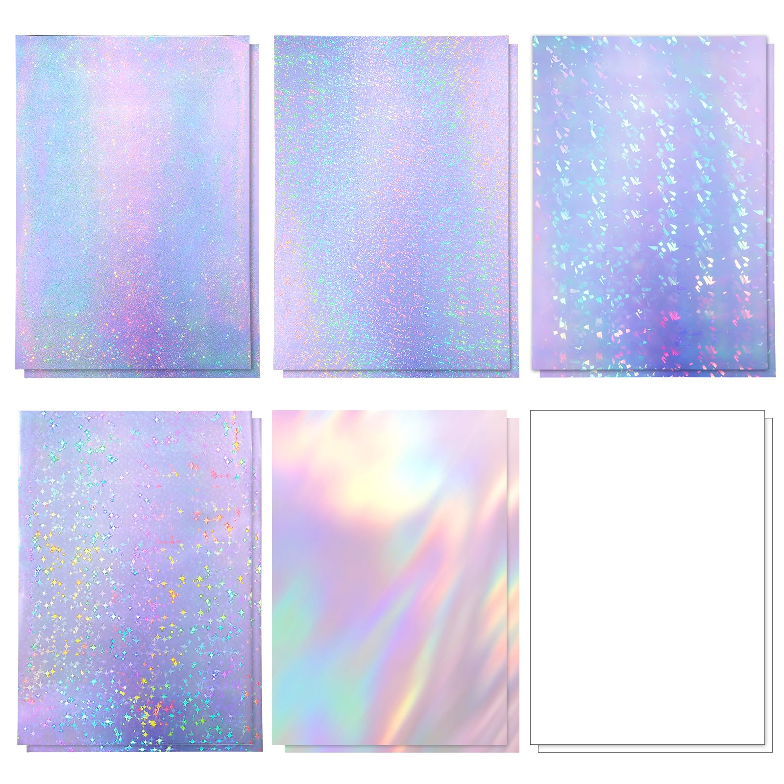 12 Sheets Holographic Sticker Paper A4 Size Clear Vinyl Printable ...