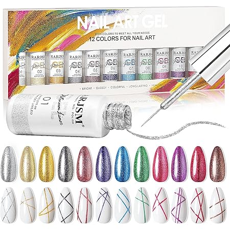Amazon.com : Painted Gel Nail Polish Set, Nail Art Gel Metallic Liner ...