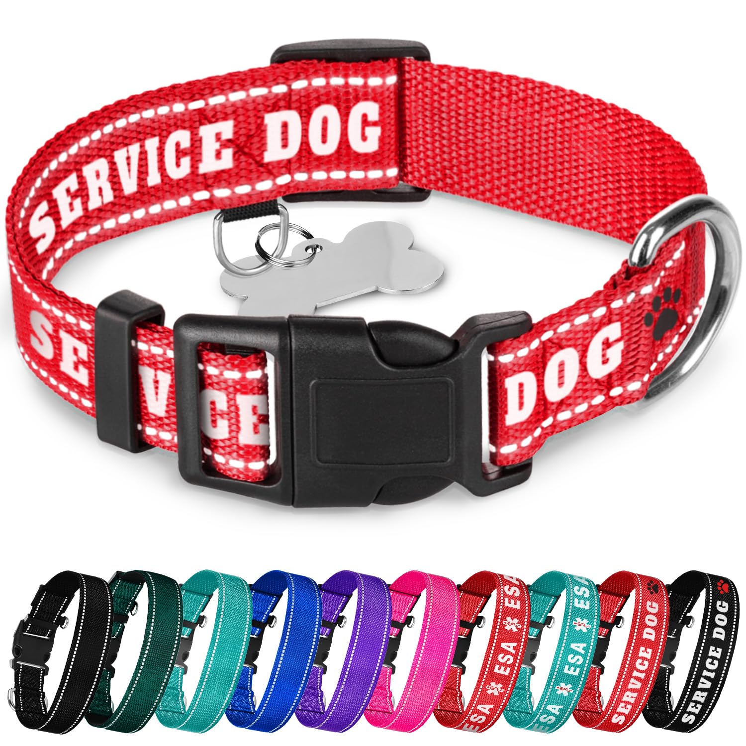 Amazon.com : TECEUM Reflective Pet Collar – Red - Service Dog – S ...