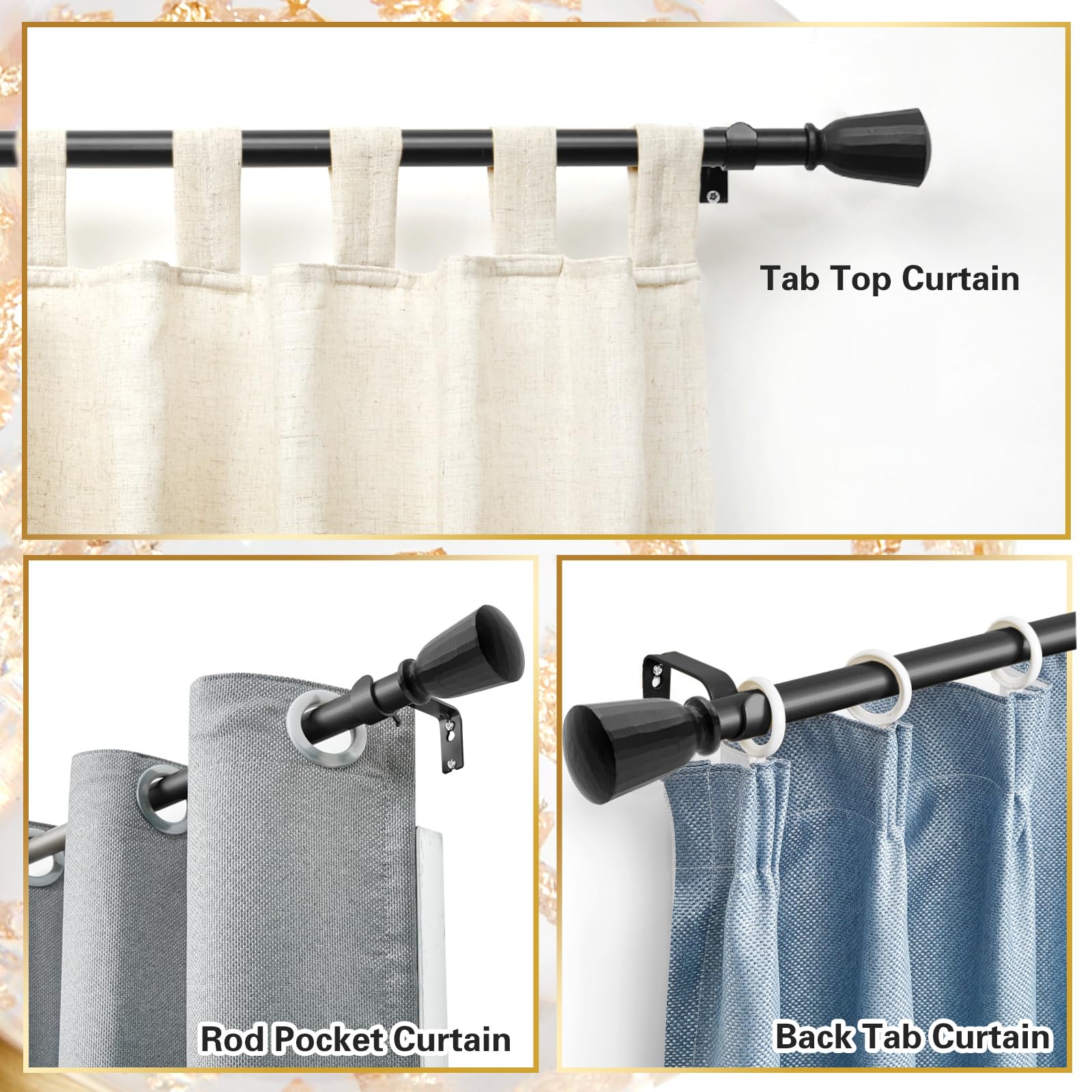 Enruiming Black Curtain Rods for Window 72 to 144 Inches (6-12ft),1 ...