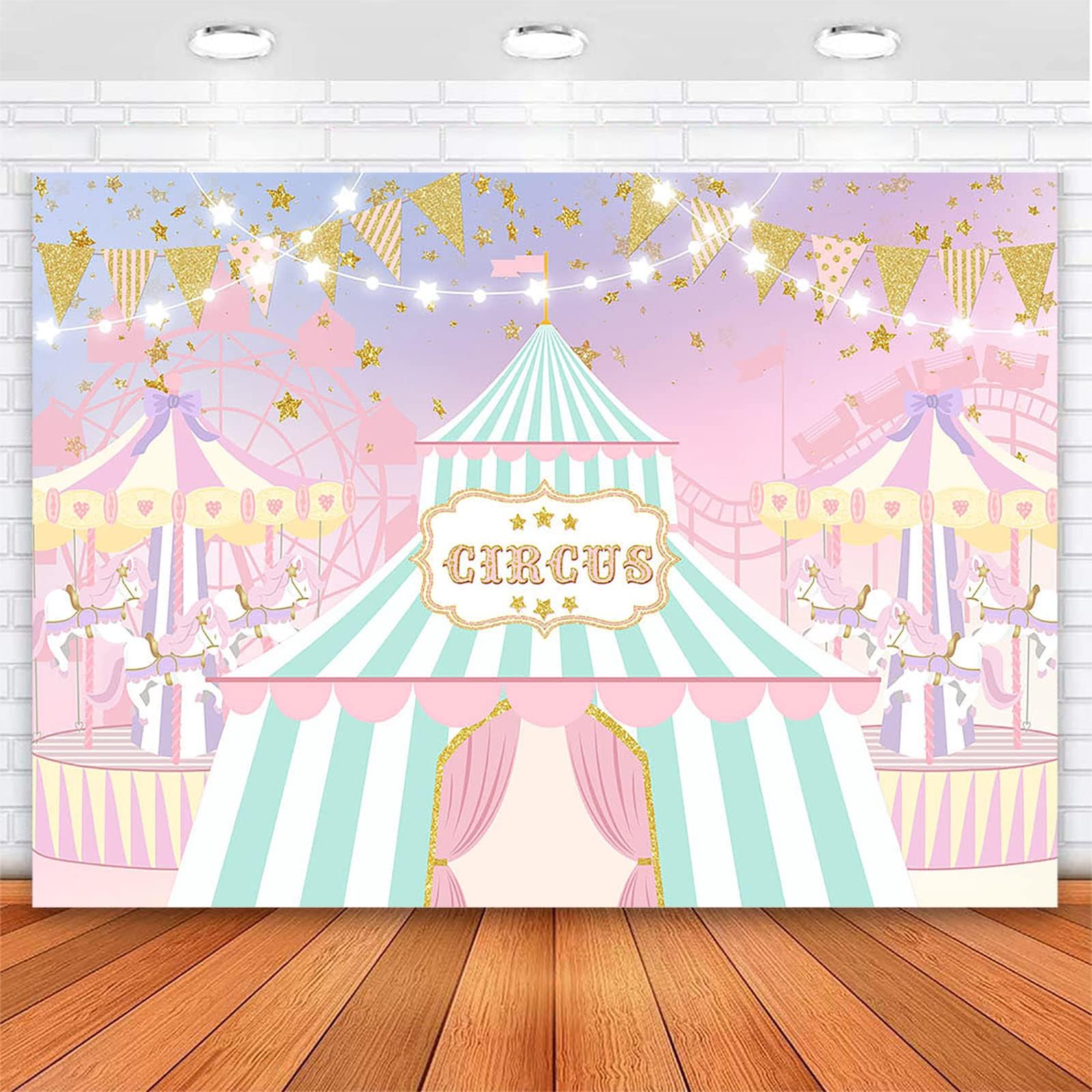 Amazon.com : Avezano Circus Theme Backdrop Pink Carnival Night Carousel ...