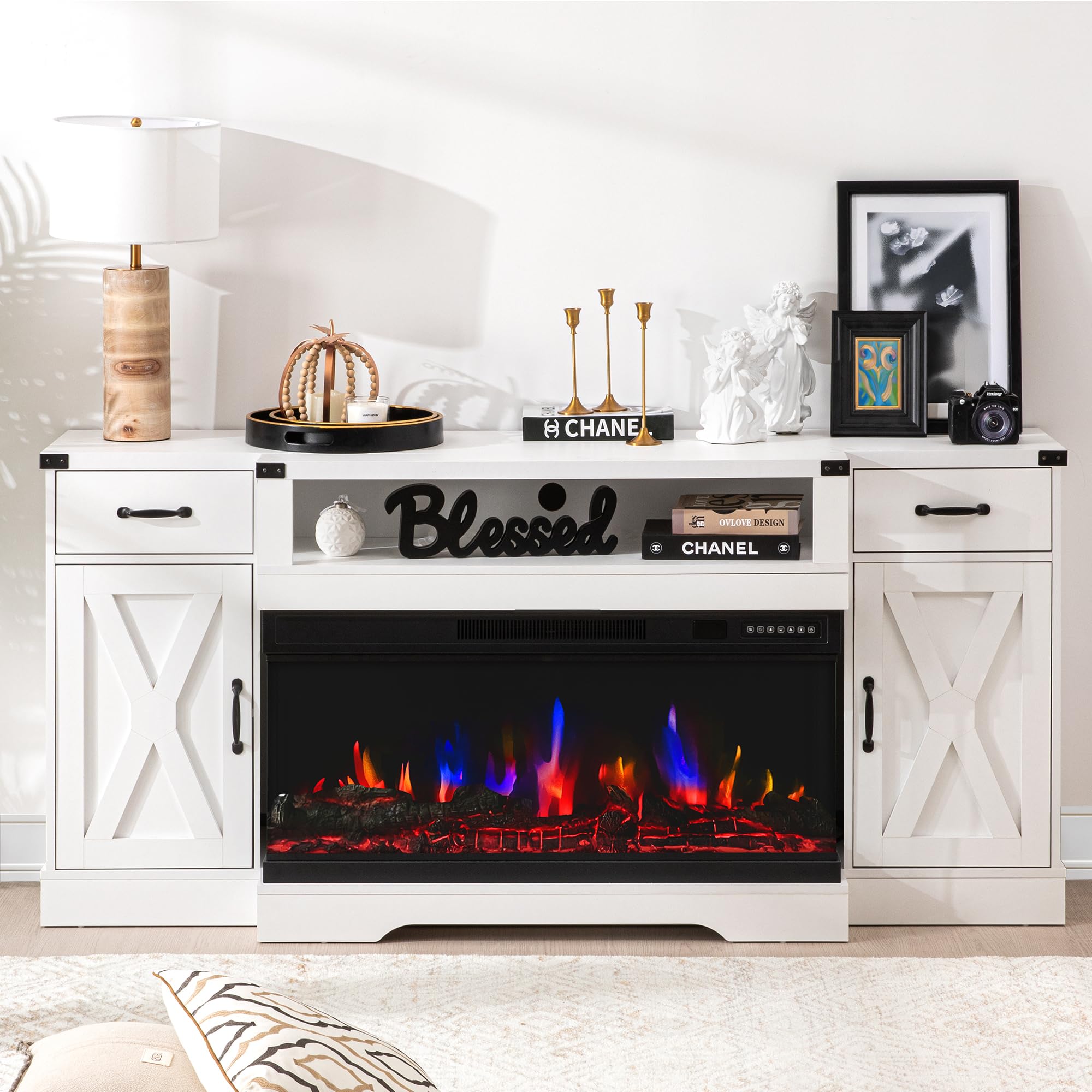 Amazon.com: FansaFurn Farmhouse TV Stand with 36'' Electric Fireplace ...