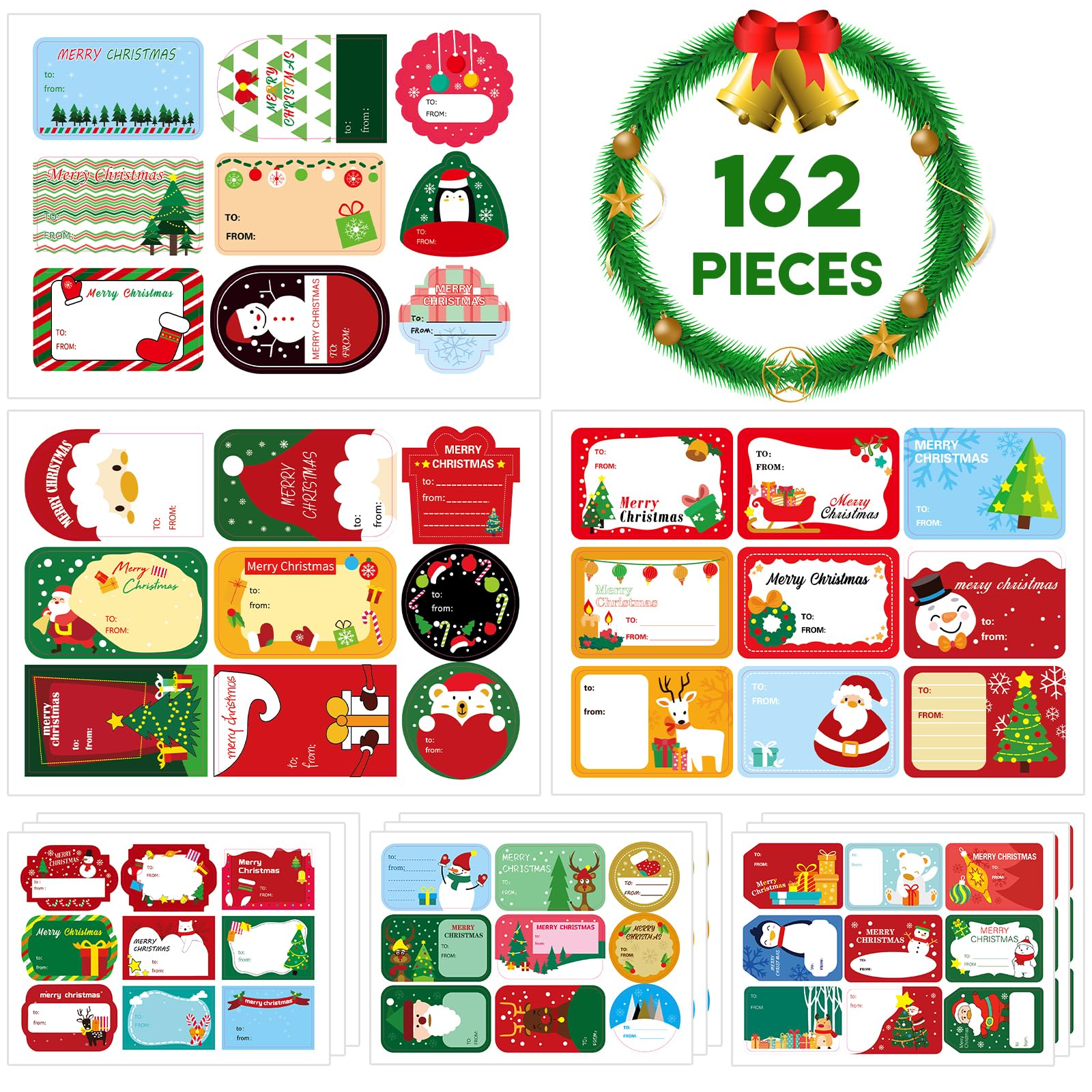 Jsdoin 162pcs Christmas Labels Stickers, Christmas Self Adhesive Gift ...