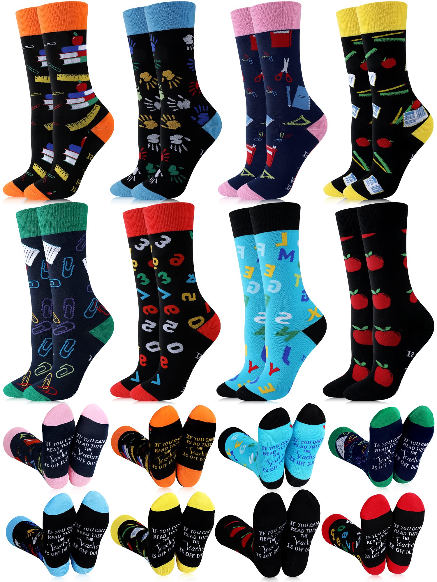 Amazon.com: Sintege 8 Pairs Teacher Socks for Women Men Novelty Crew ...