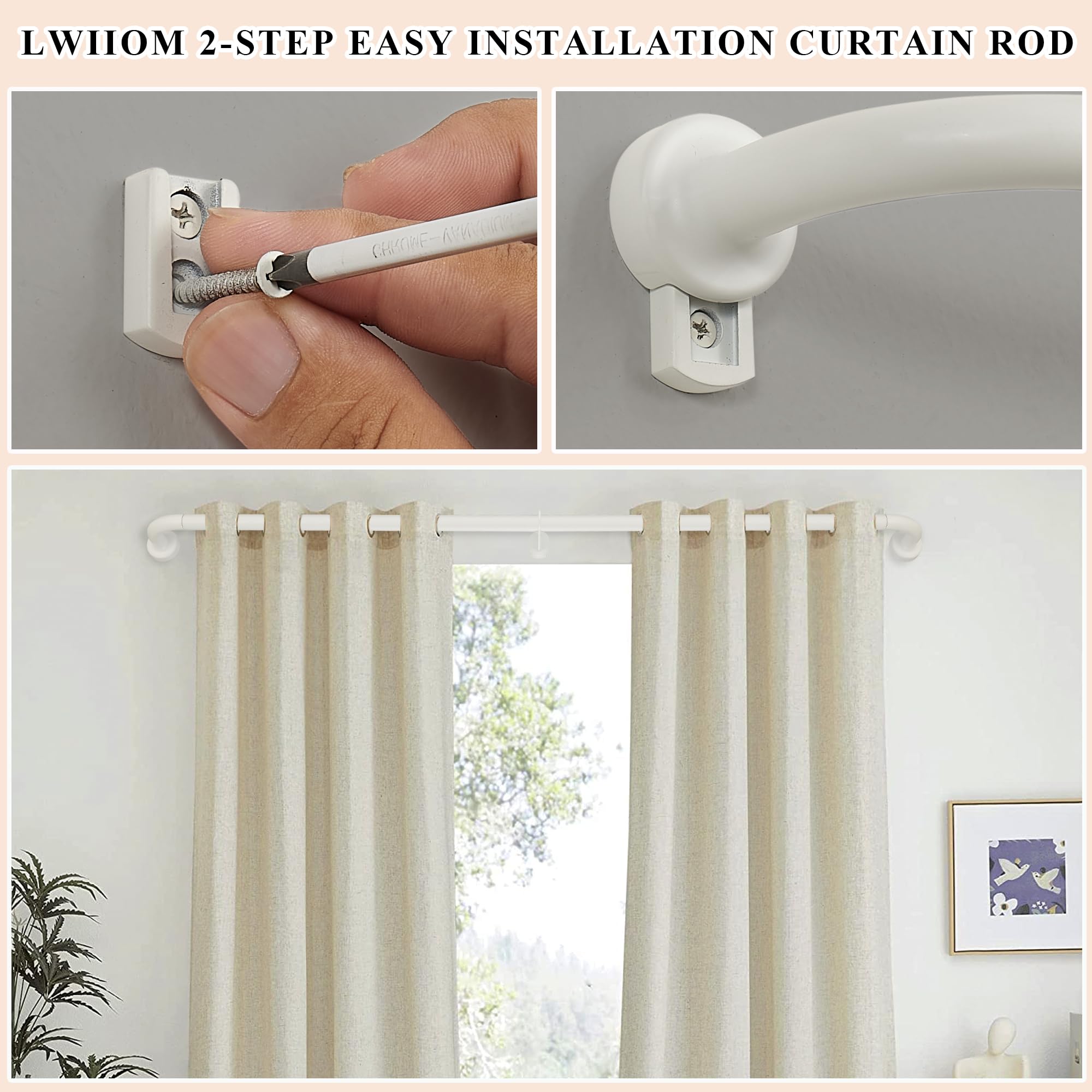 Snapklik.com : Matte White Curtain Rods For Windows 66 To 120",1 Inch ...