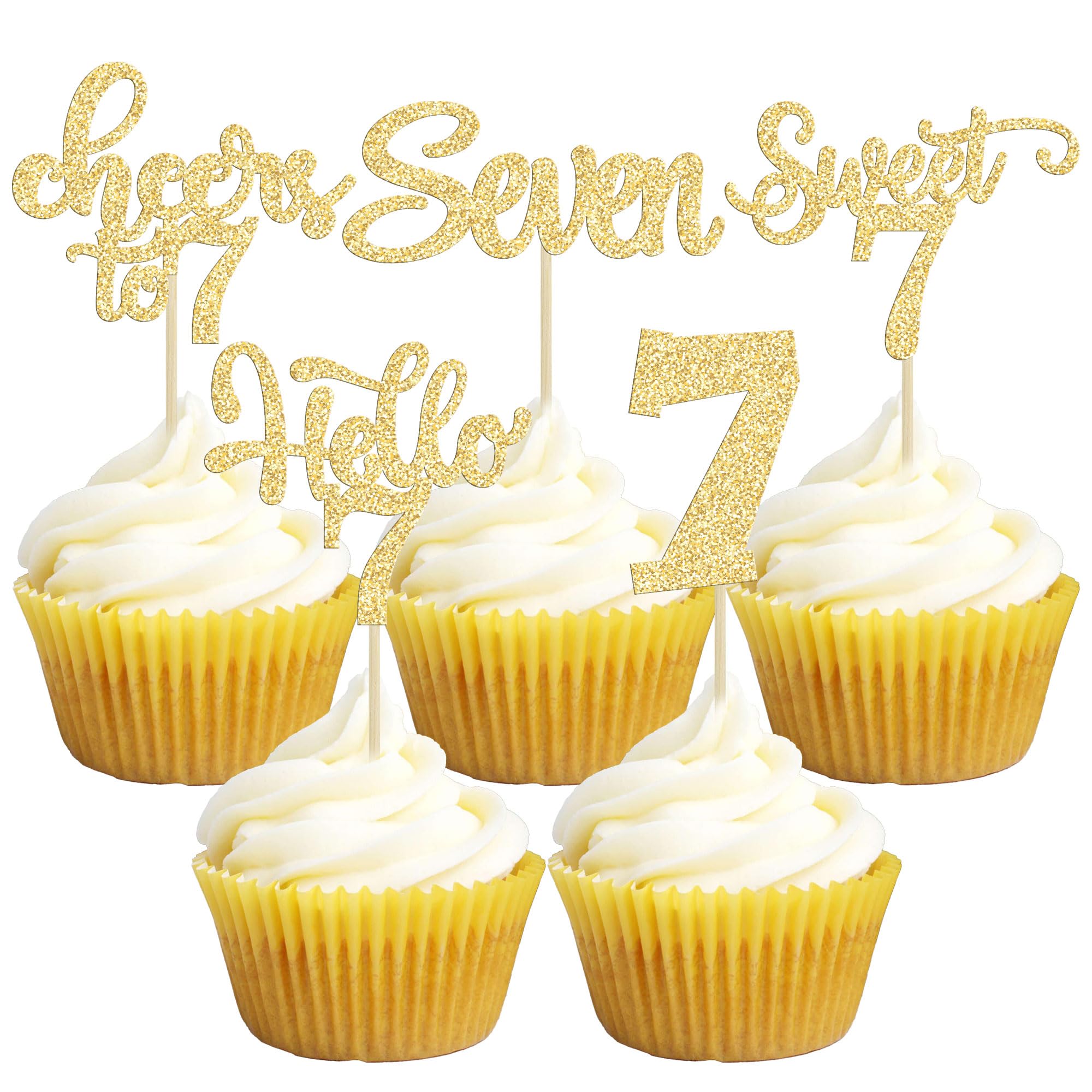 Amazon.com: 30Pcs 7th Birthday Cupcake Toppers Glitter Seven Happy 7 ...