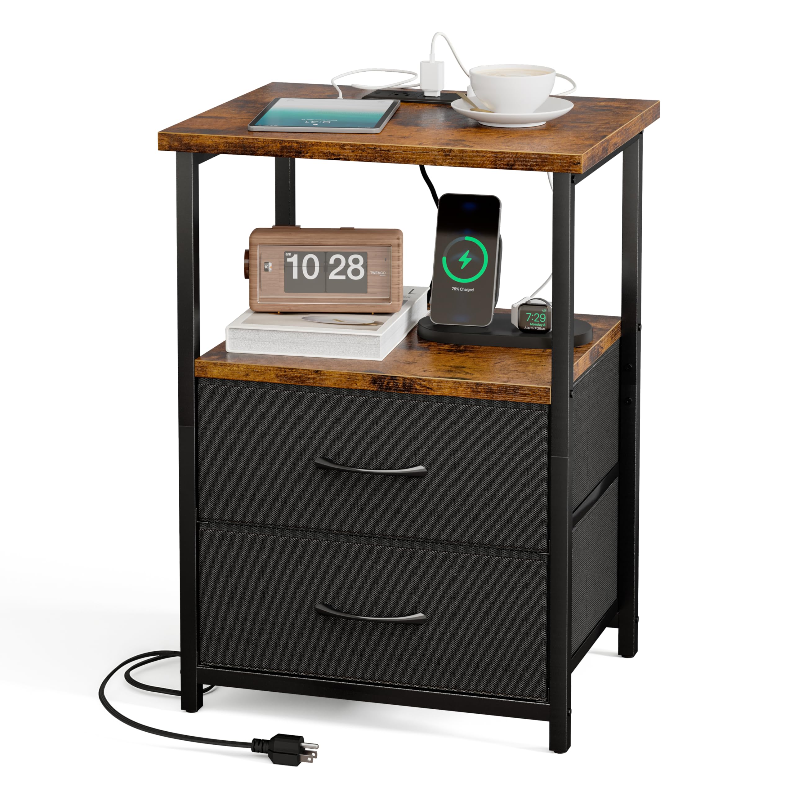 Amazon.com: Fixwal Night Stand with Charging Station, Nightstand with ...