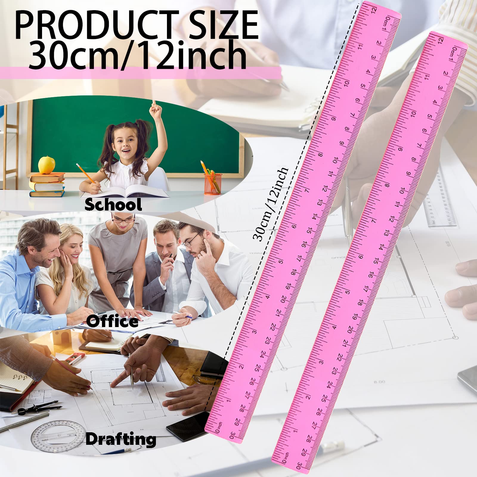 24 Pcs 12 Inch Plastic Ruler Straight Rulers Plastic Measuring Tool for ...