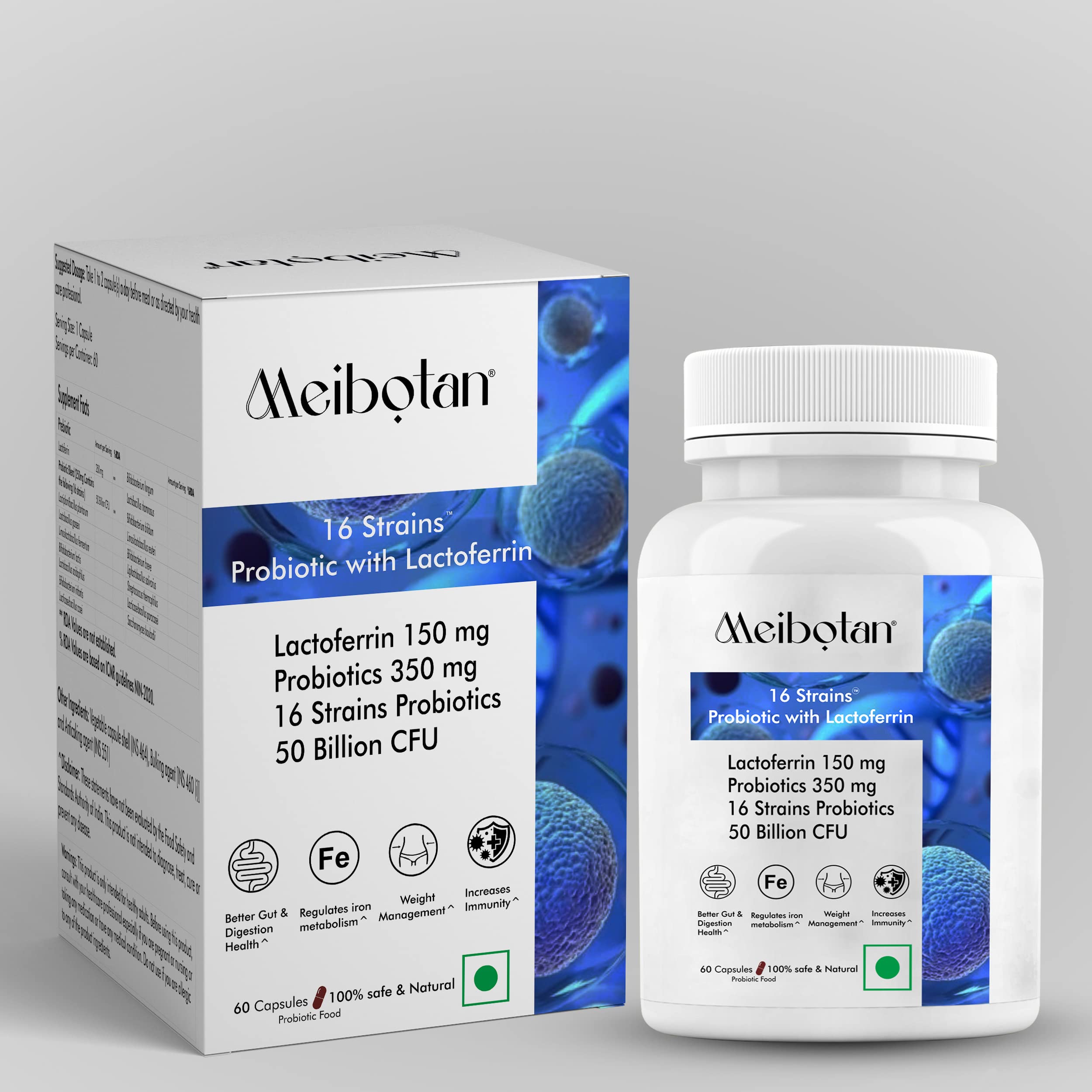 Meibotan Lactoferrin Supplement with Probiotics 50 Billion CFU For Men ...