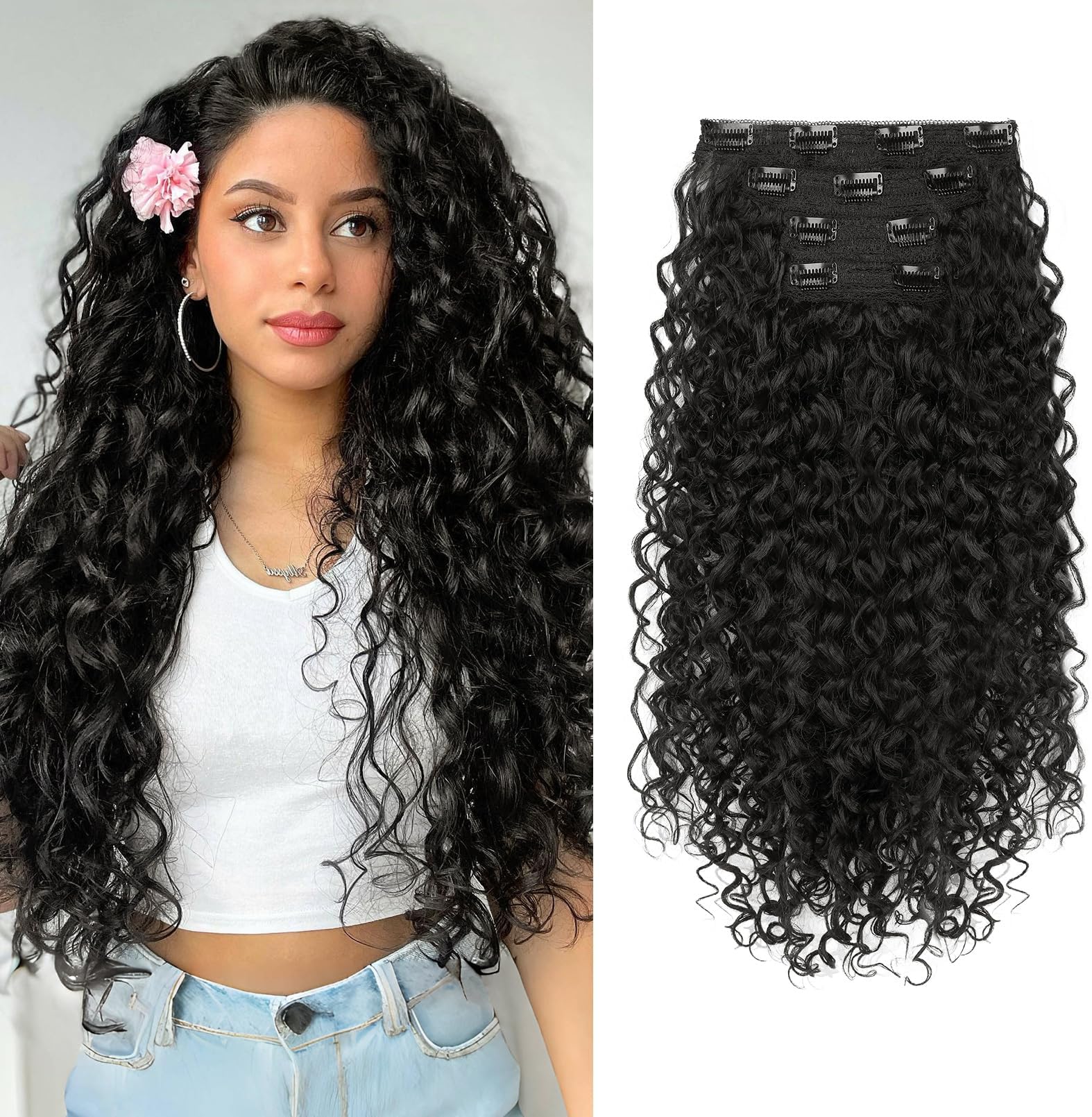 Amazon.com : Clip in Hair Extensions, FLUFYMOOZ 4PC 100％ Pure Protein ...