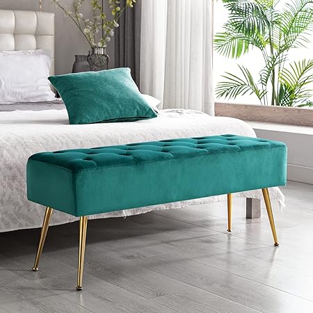 Amazon.com: Kingfun Velvet Bedroom Bench with Gold Base&Metal Legs ...
