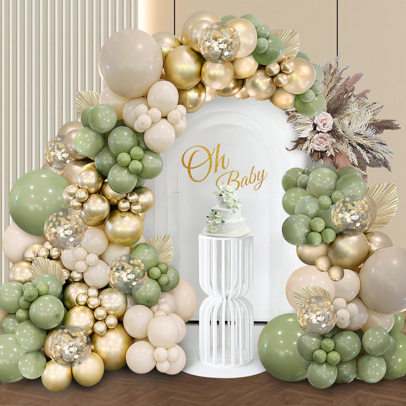 Sage Green Balloons Garland Arch Kit, 142pcs Sage Green Gold Balloon ...