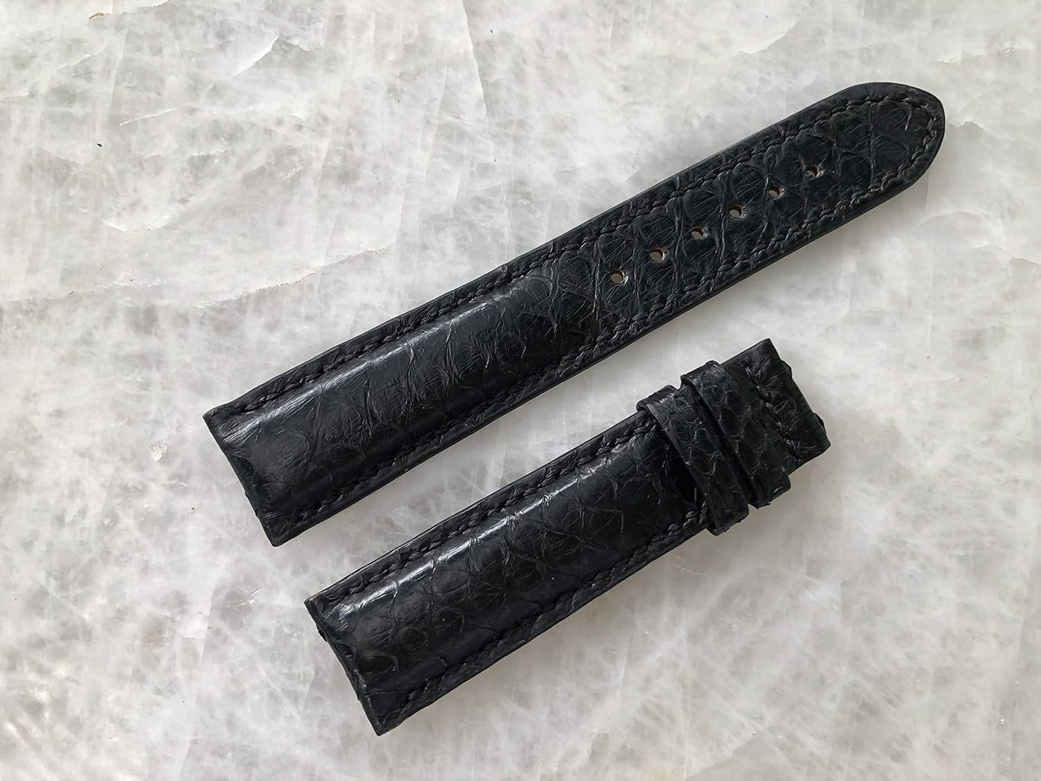 Amazon.com: 20mm/18mm Genuine Real Black Python Leather Watch Strap ...