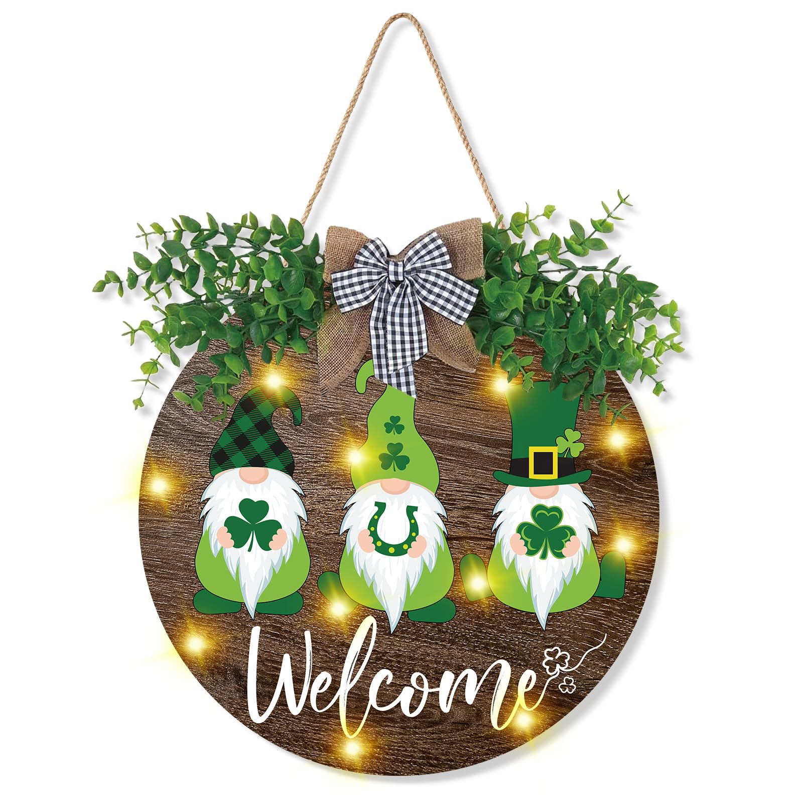 Capoda St. Patrick's Day Front Door Sign Round Wreaths with Plaid Bow ...