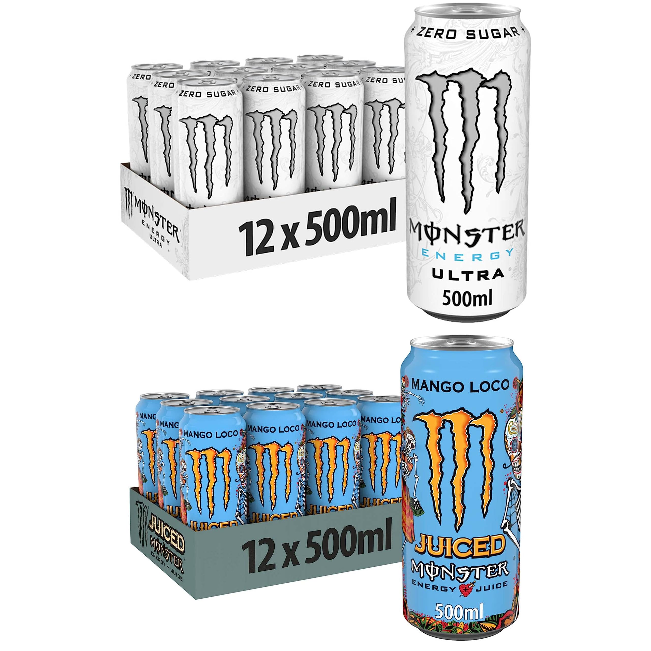 Monster Energy Drinks 24 Pack 500ml (12 Cans Ultra White & 12 Cans ...