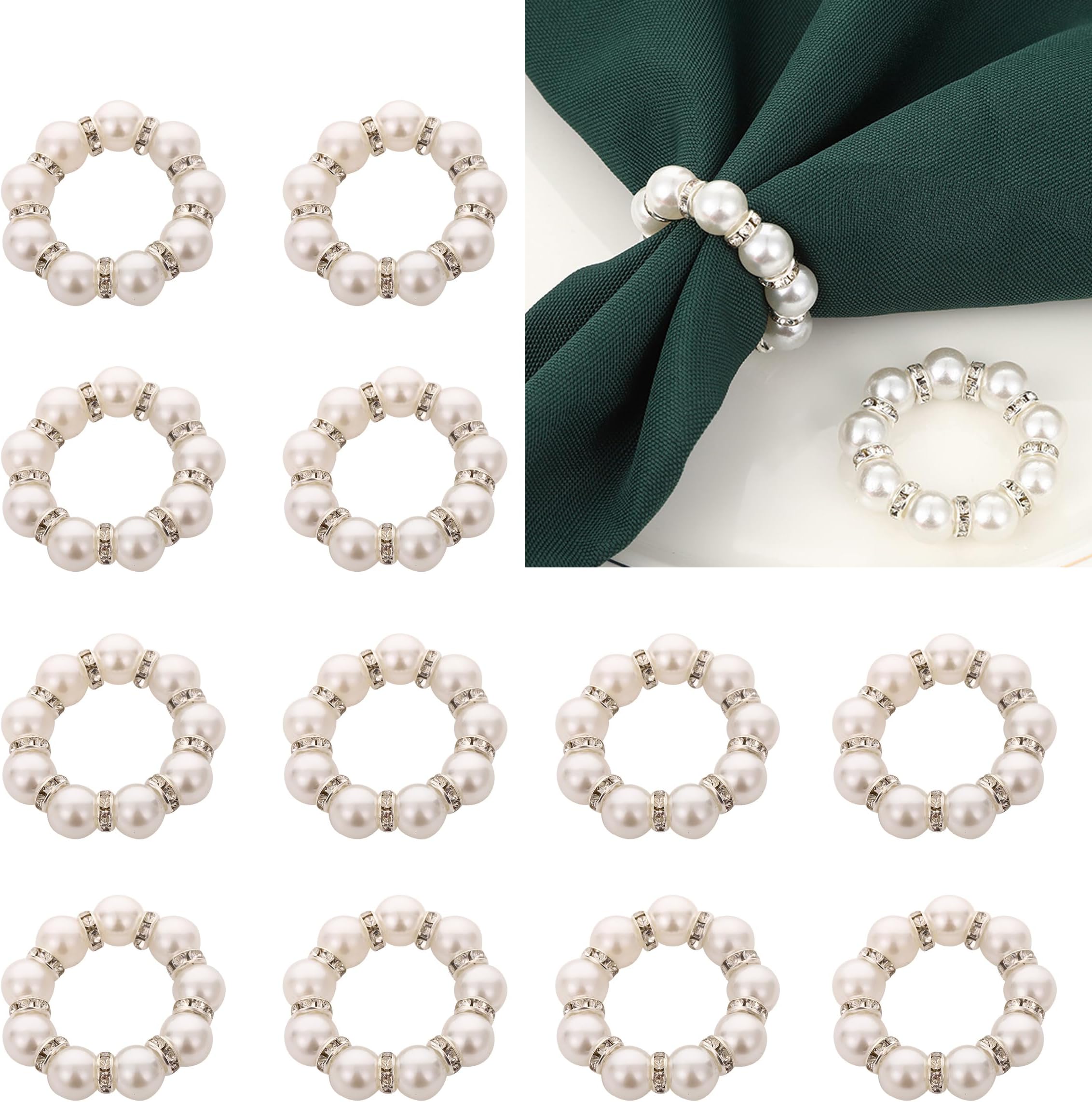 Amazon.com: Imitation Pearl Beads Napkin Rings Set of 12,Pearl Napkin ...