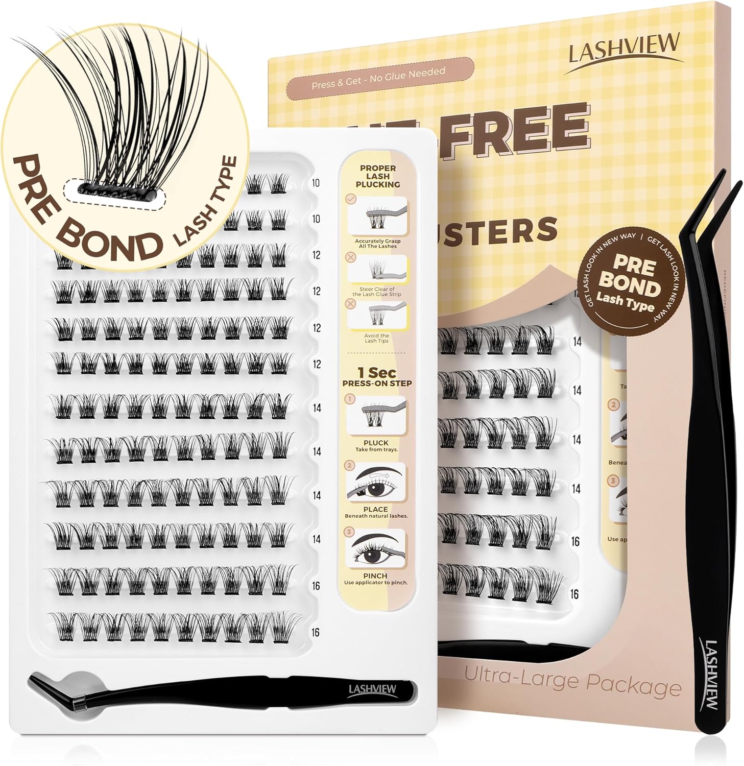 LASHVIEW Self Adhesive Lash Clusters Eyelashes,Press-on Lashes 10-16mm Individual Lash Extension ...