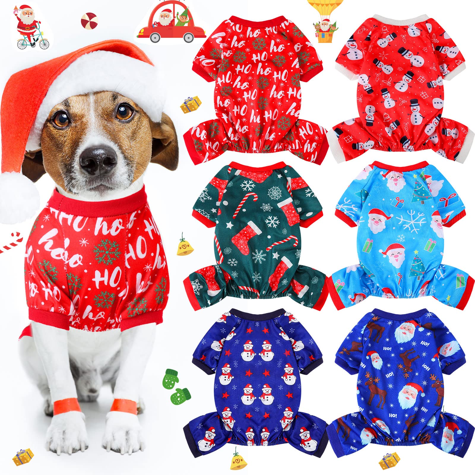 Amazon.com : 6 Pieces Christmas Dog Pajamas Christmas Jumpsuit Santa ...