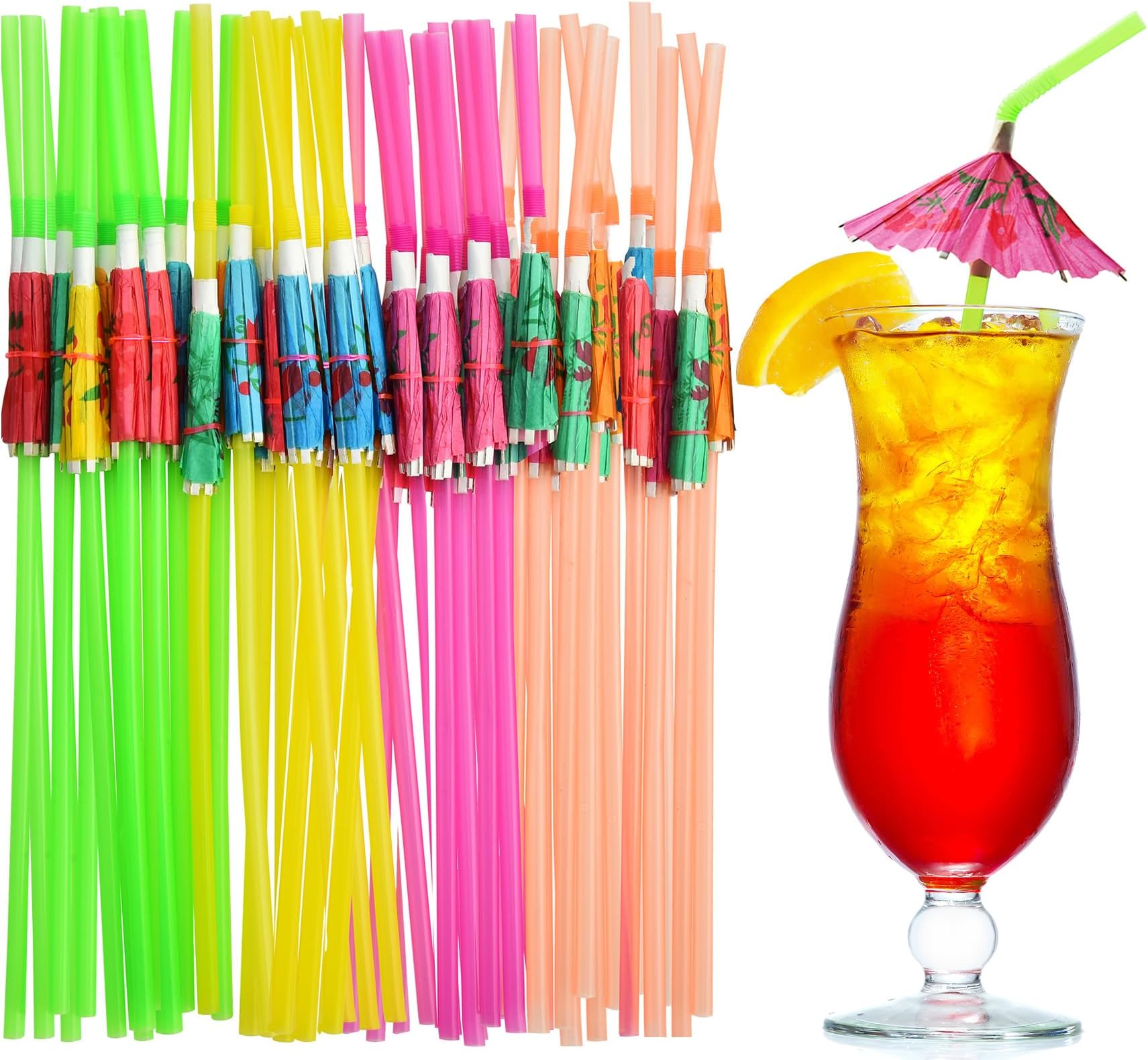 Amazon.com: Prextex Umbrella Drinking Straws 200pcs - Flexible Straw ...