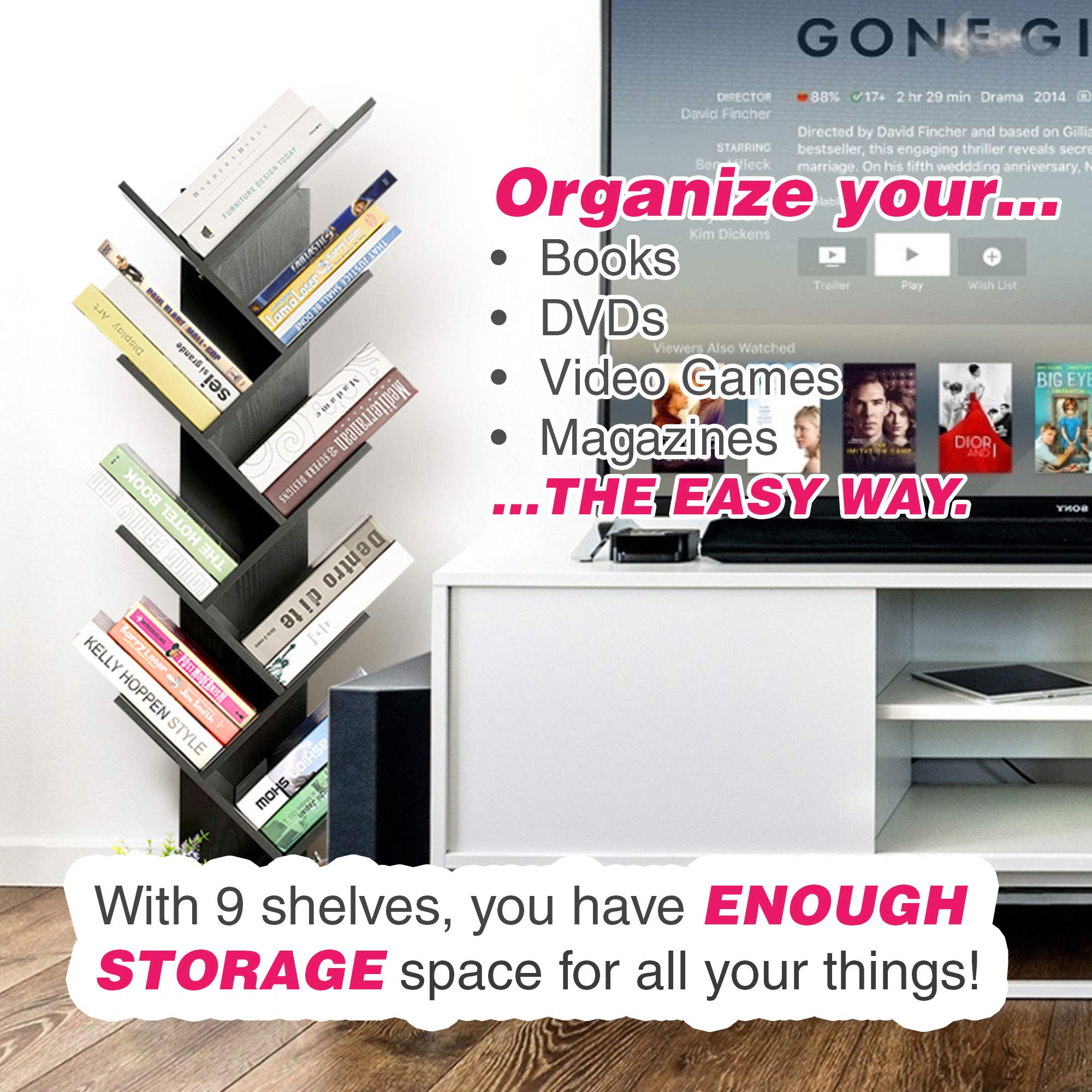 Berry Ave 9-Tier Tree Bookshelf - Unique Bookshelf for Books, Magazines ...