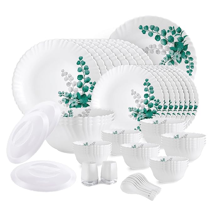 Cello Opalware Dazzle Series Aqua Leaves Dinner Set, 57Pcs | Opal Glass ...
