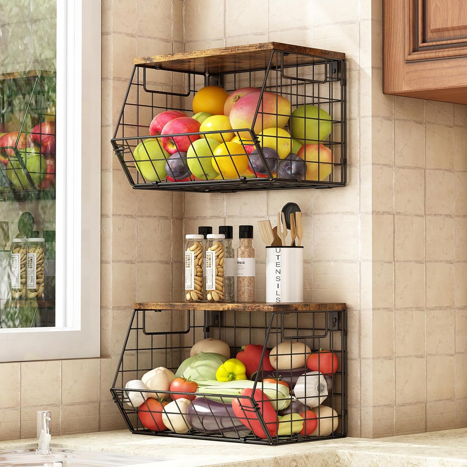 Amazon.com - GILLAS 2 Pack Stackable Fruit Basket for Kitchen Counter ...