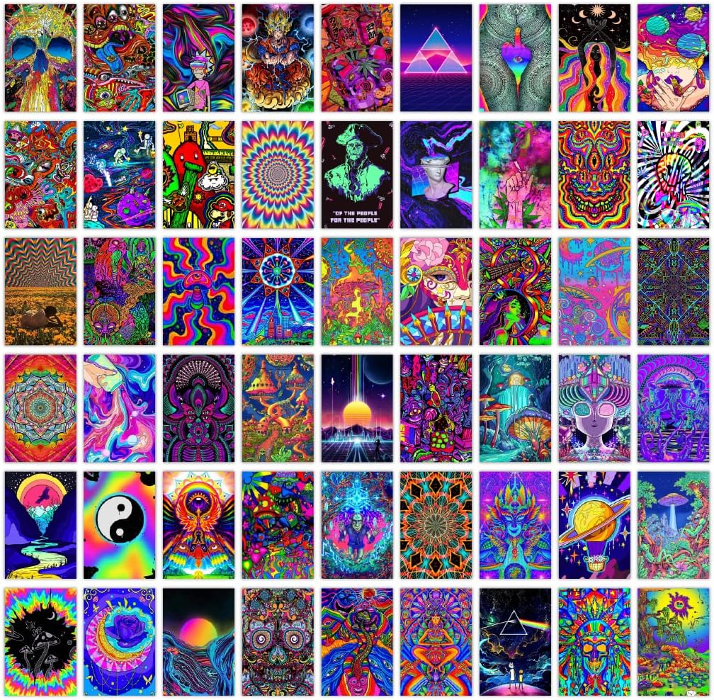 CodersParadise Aesthetic 54 Pcs 420 Psychedelic Wall Collage Kit ...