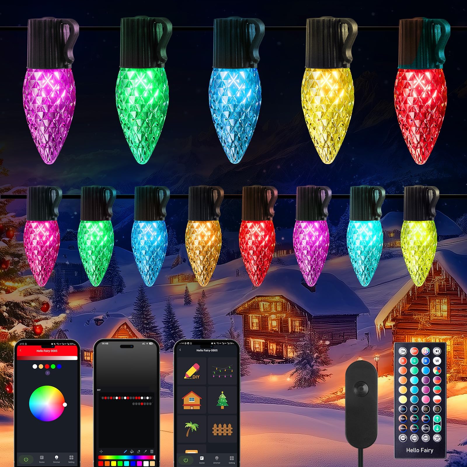 Outdoor Christmas Lights C9 Custom Display, 66ft Bluetooth App Group ...