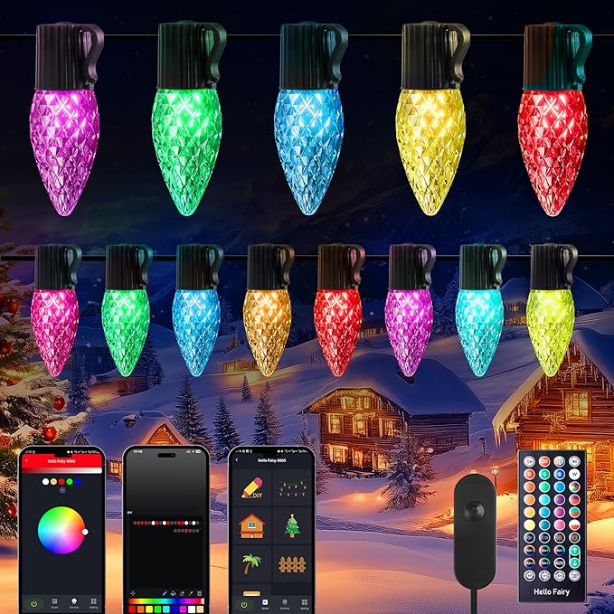 Brightown Smart C9 Christmas Lights Outdoor, 100 LED Christmas Color ...