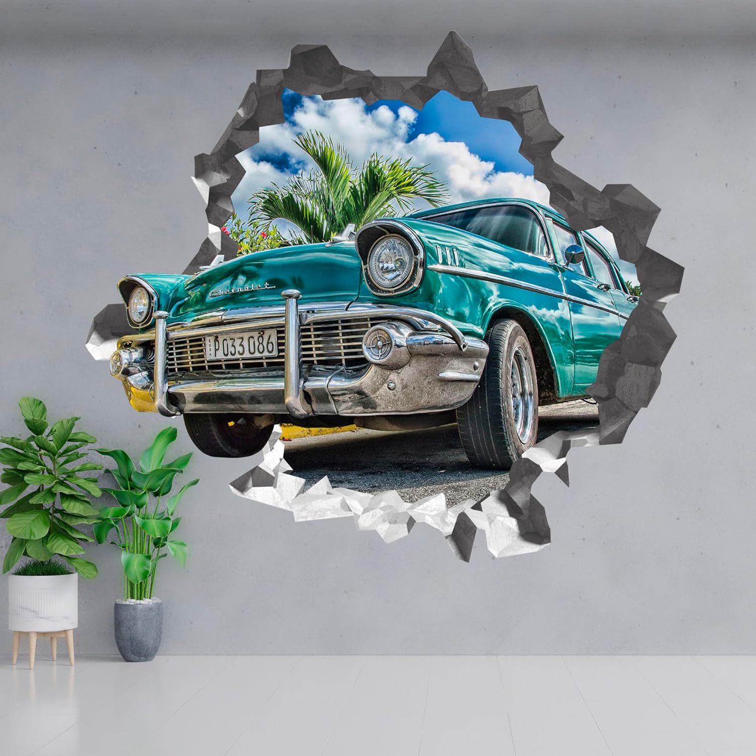 Amazon.com: AdesiivoStudio 3D Vintage Car Wall Decal – Realistic ...