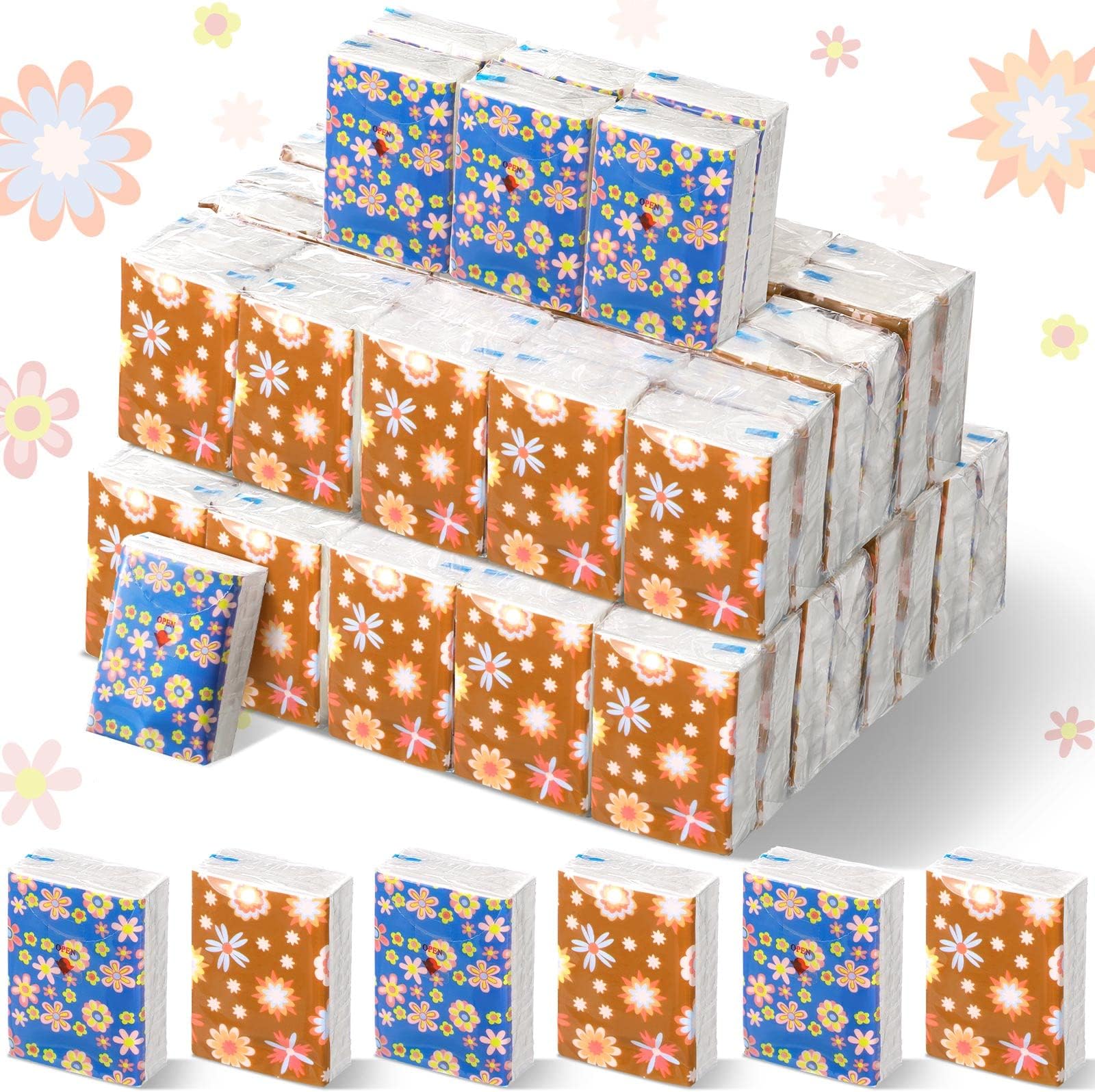 Amazon.com: 50 Pack Mini Tissue Packs Bulk 3 Ply Spring Floral Travel ...