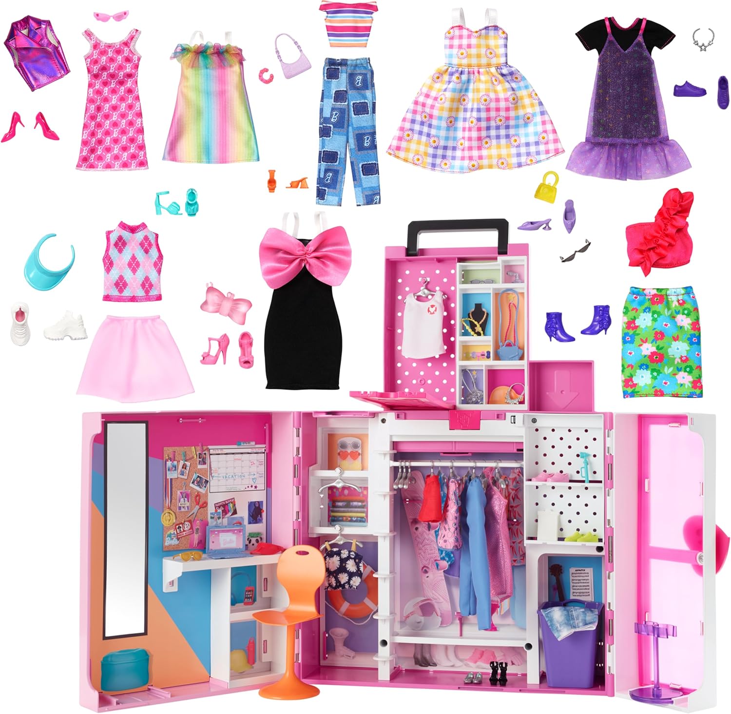 Amazon.com: Barbie Closet Playset with 35+ Accesories, Pop-Up 2nd Level ...