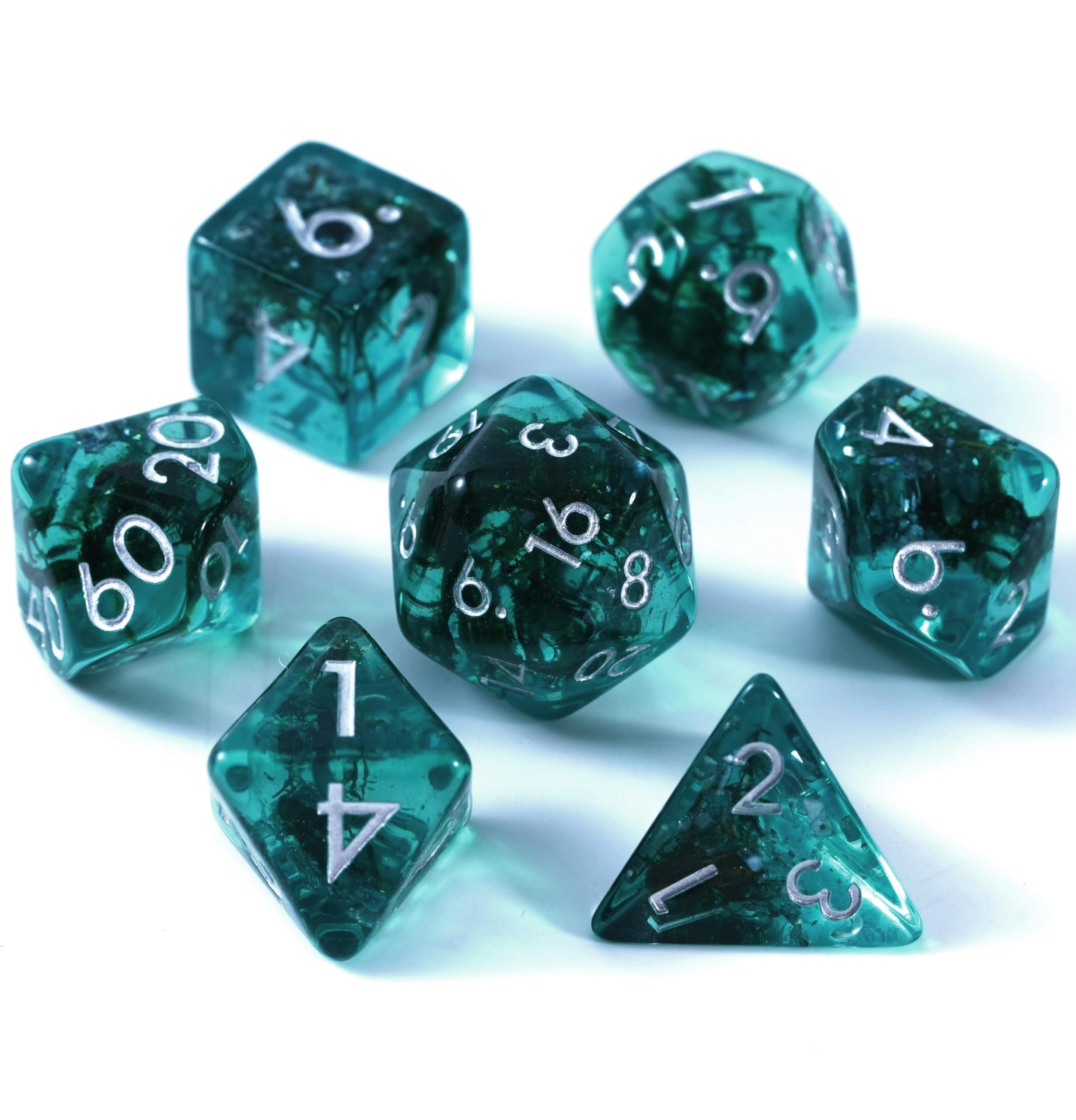 Ocean Moss Dice Set For DND - Aquamarine Polyhedral Dice With Black ...