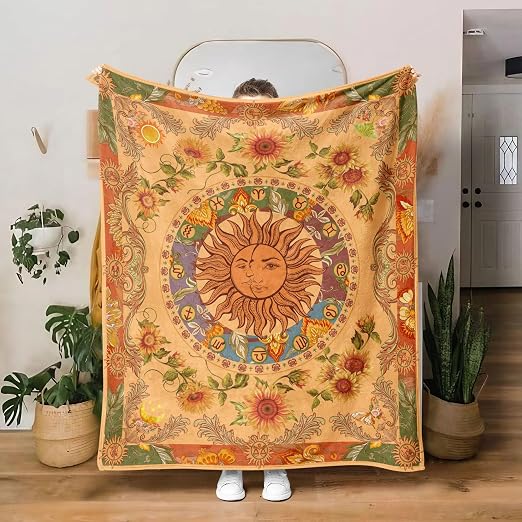 Amazon.com: Leeisysme Orange Sun and Moon Fleece Throw Blanket, 70s ...