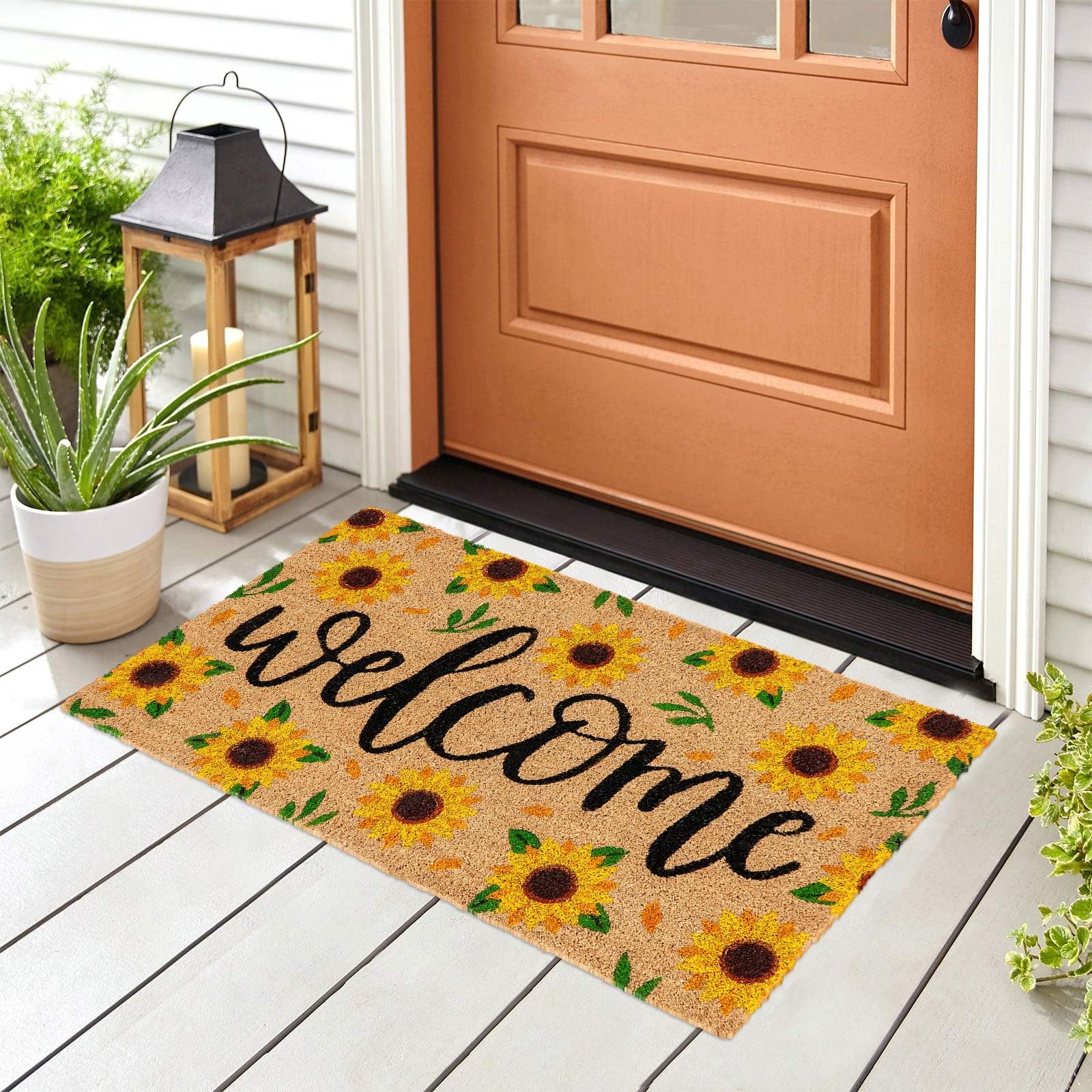 AnyDesign Sunflower Natural Coir Door Mat Spring Summer Welcome Doormat ...