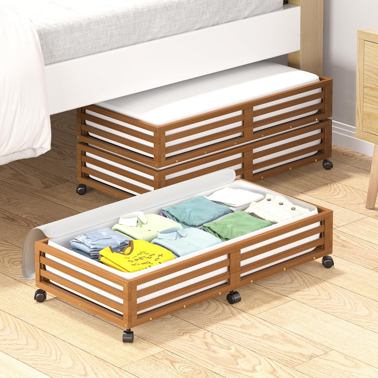 Amazon.com: Bamboo Under Bed Storage Containers- Underbed Organizer ...