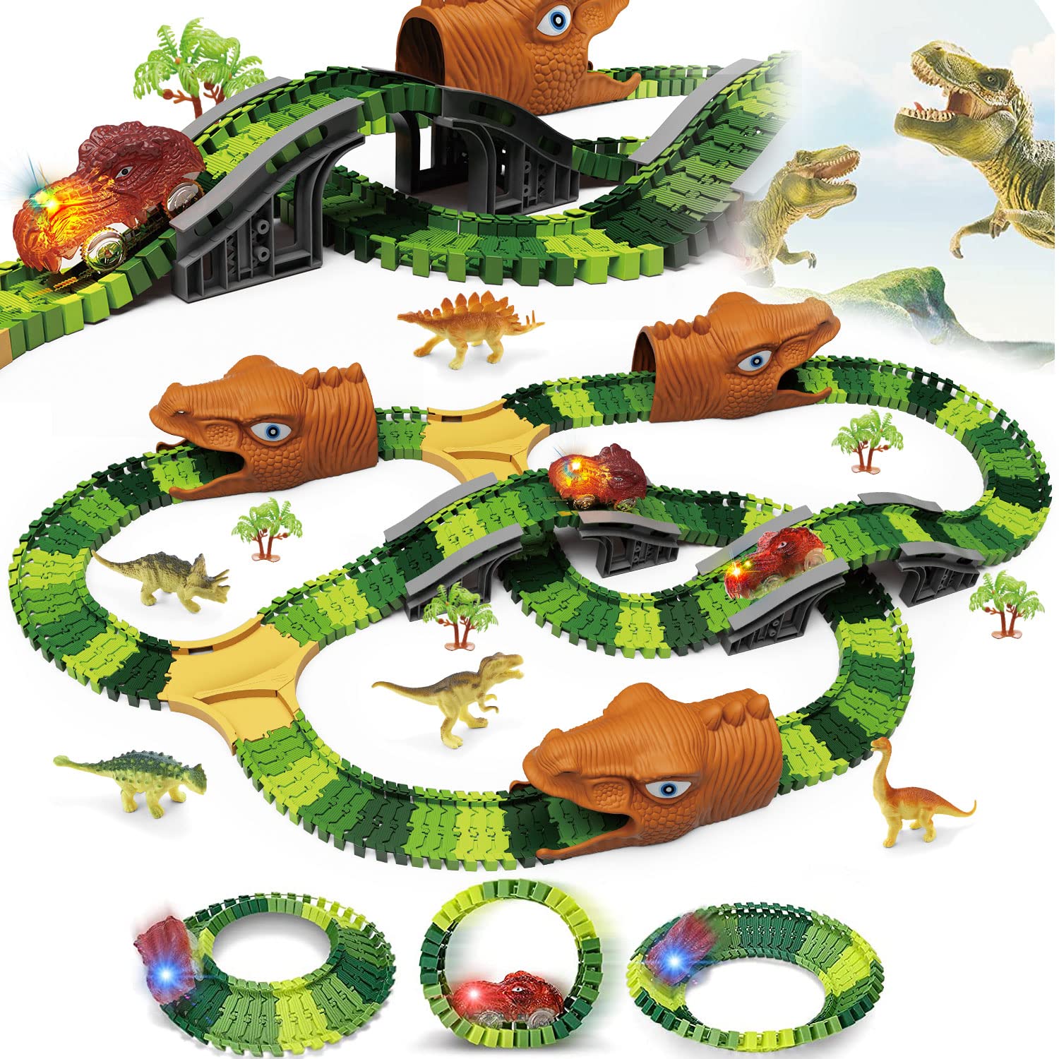 Buy Dinosaur Toys Race Track Car Toy Set,268pcs Create A Dinosaur World ...