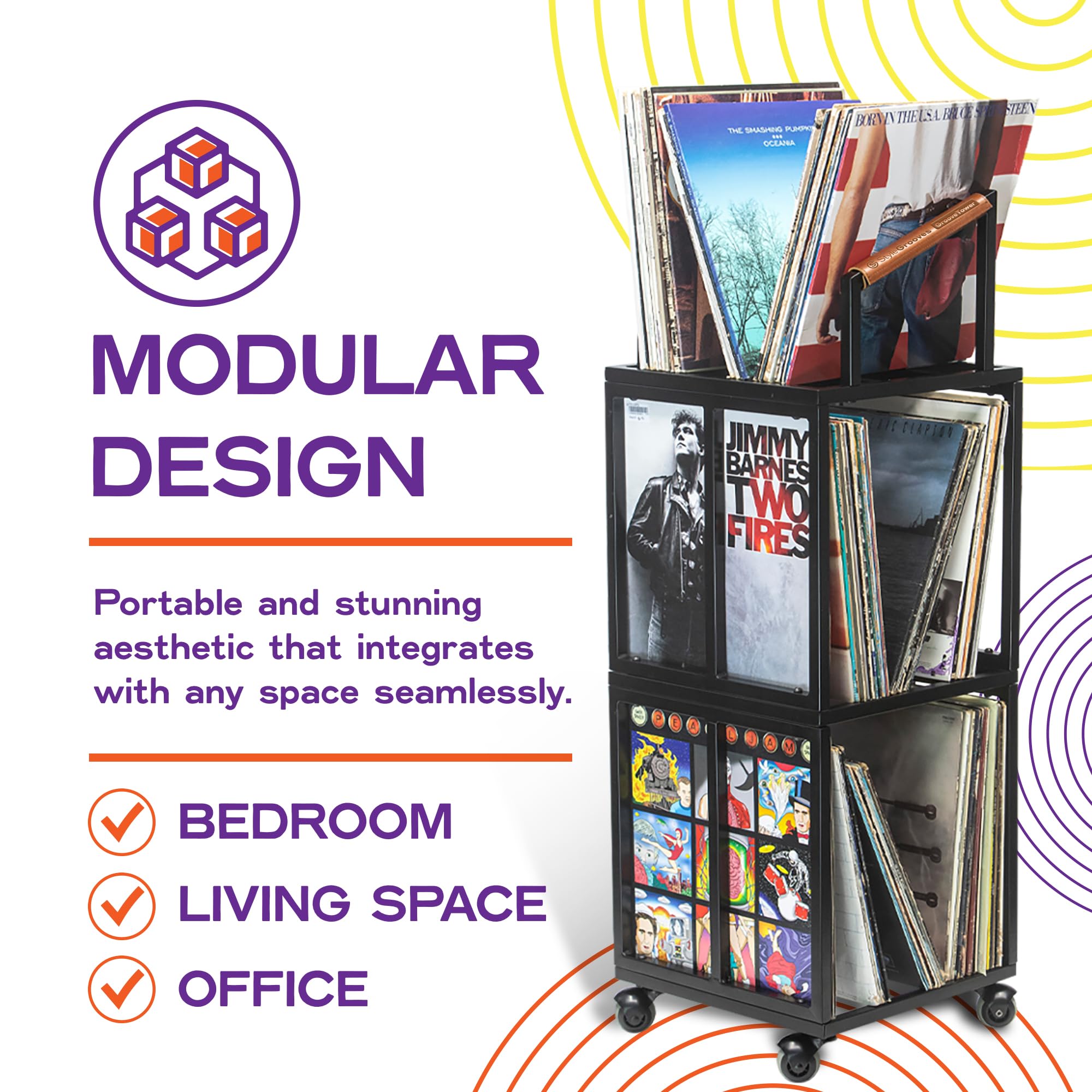 VINYL RECORD STORAGE STAND on WHEELS - COMPACT 3 tier 175+ vinyl record ...