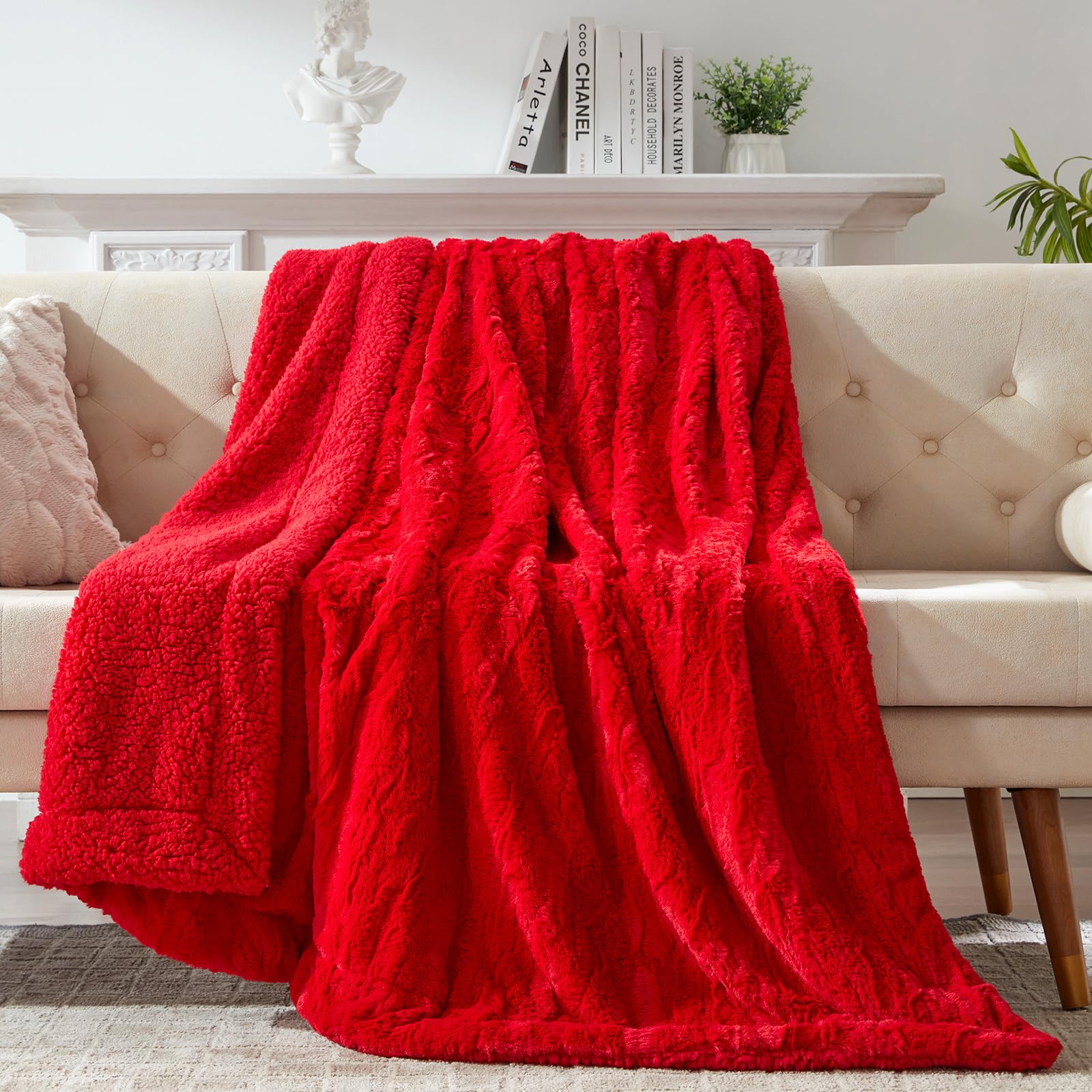 Faux Fur Throw Blanket Twin for Bed, 60"x80" Red Christmas Sherpa ...