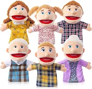 6-Pack Family Hand Puppets Toy Set - 12” Plush Puppets with Movable ...