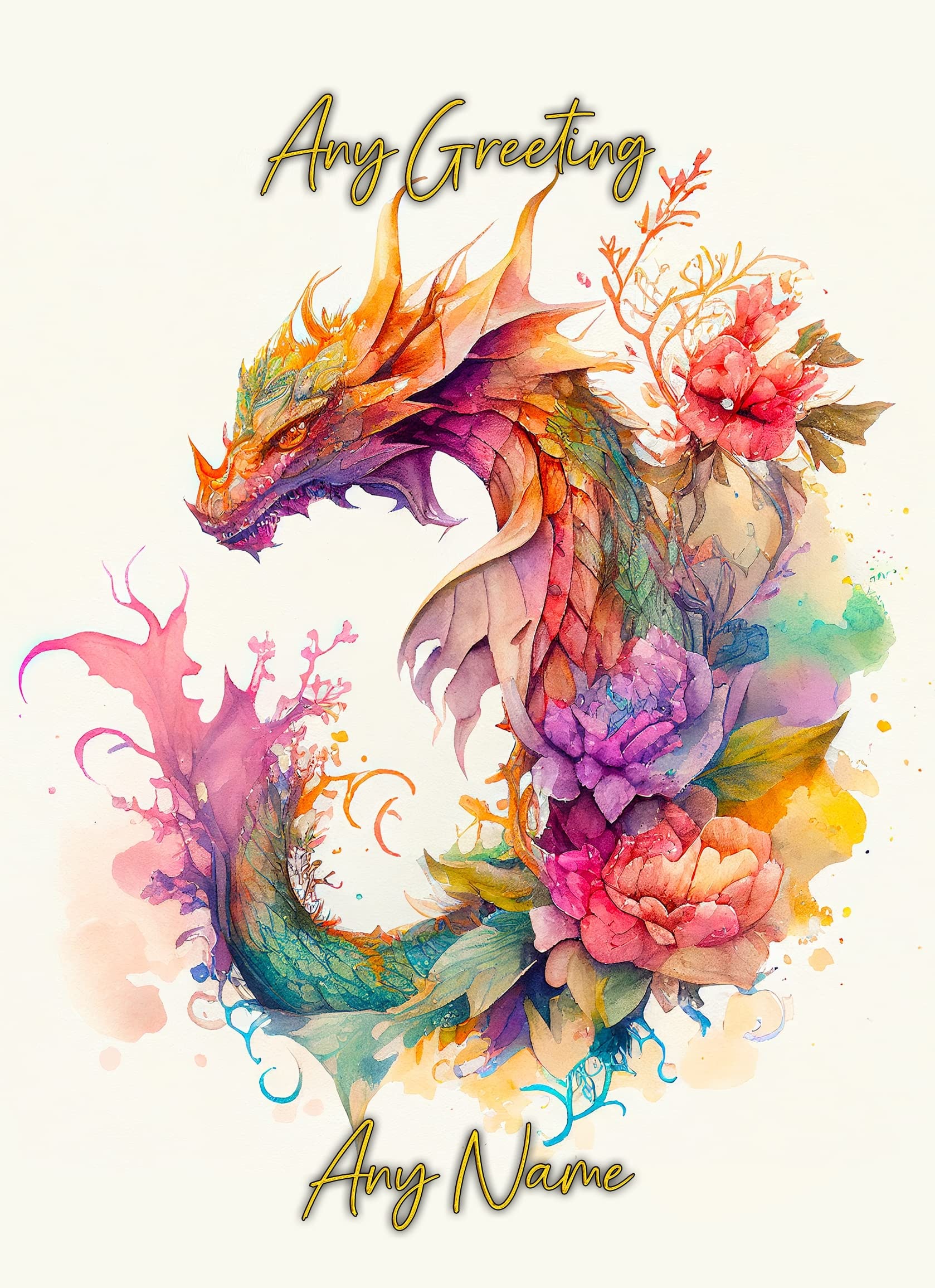 Personalised Dragon Watercolour Art Fantasy Greeting Card (Birthday ...