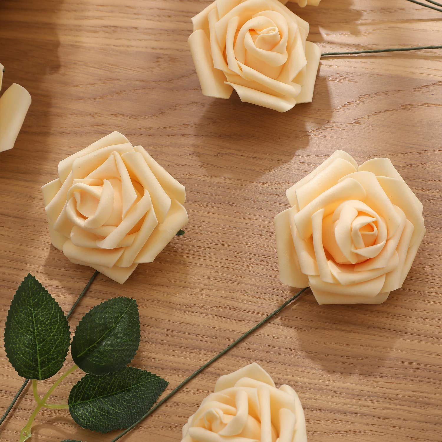 Artificial Flowers Roses 50pcs Champagne Roses Wedding Decoration Real ...