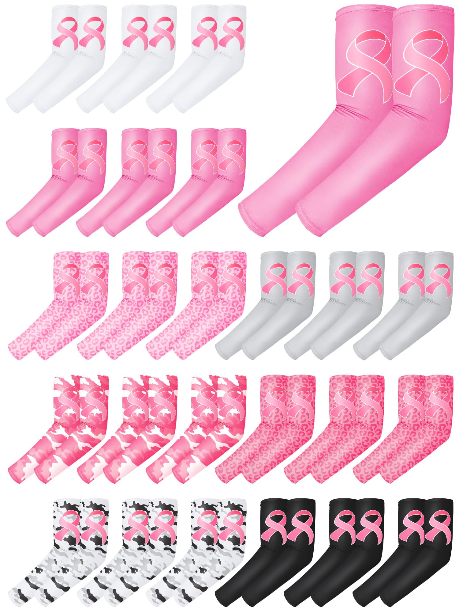 24 Pairs Breast Cancer Awareness Cooling Arm Sleeves Pink Ribbon Arm ...