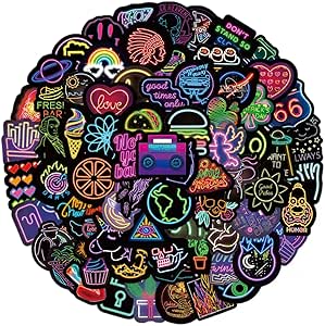 Amazon.com: Neon Stickers Pack - 100 Pcs Cool Light Stickers for Kids ...